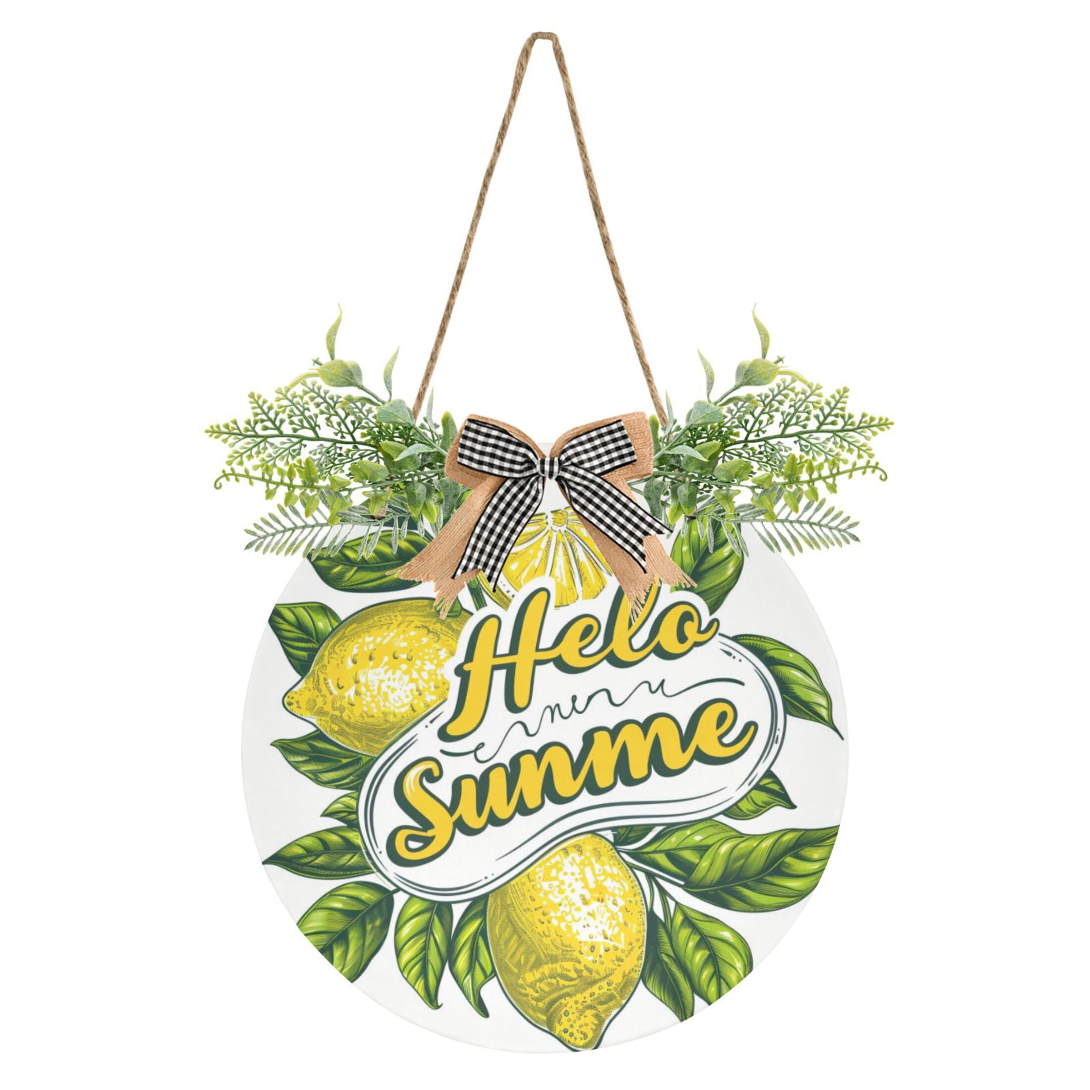 Welcome Door Sign Hello Summer Lemon 11.8" Round Front Entrance Hanging ...
