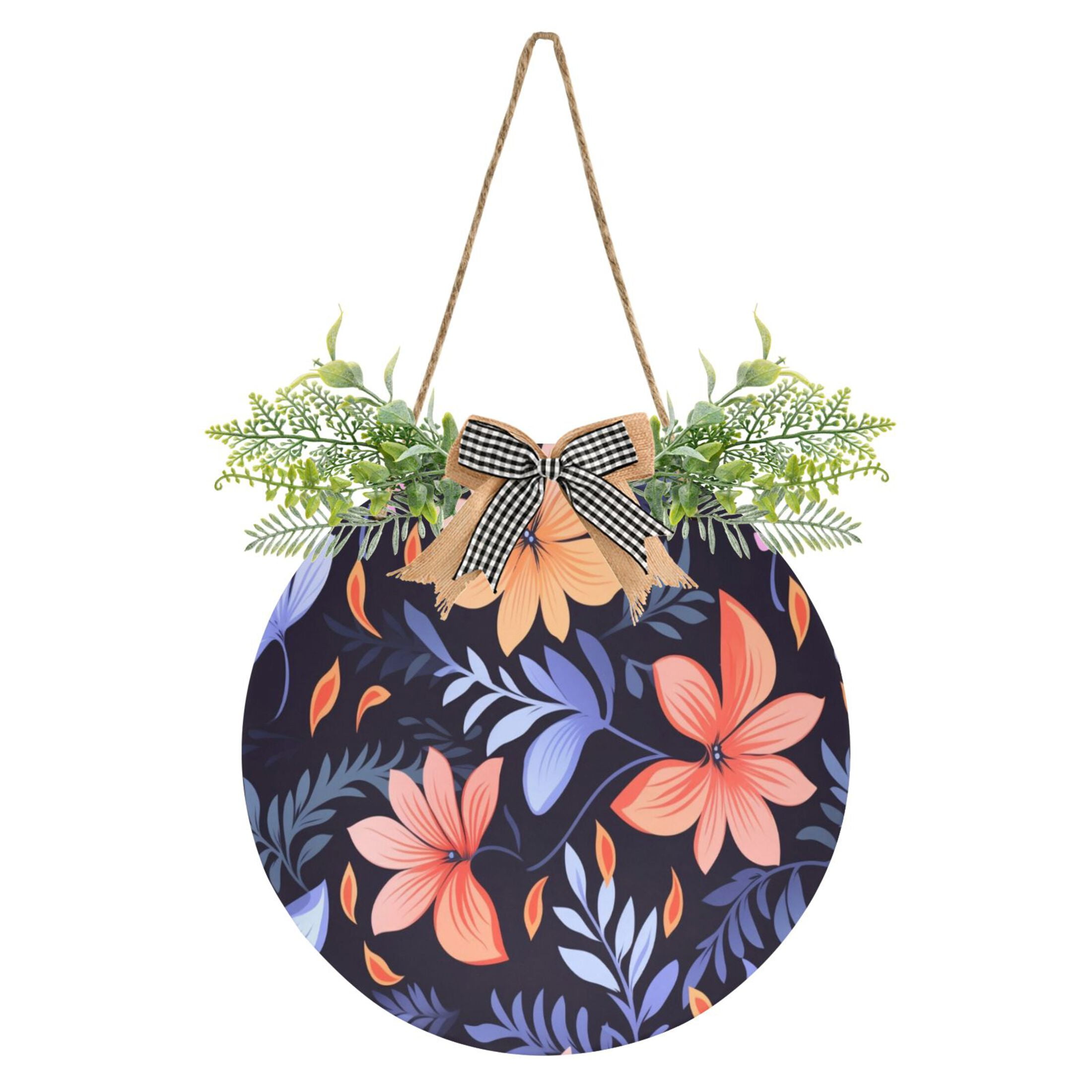 Welcome Door Sign Hibiscus Flowers 11.8" Round Front Entrance Hanging ...