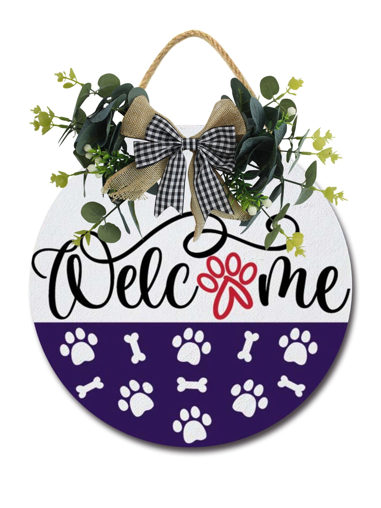 Welcome Door Sign Home Decor Round Wood Wreaths Wall Hanging Sign ...