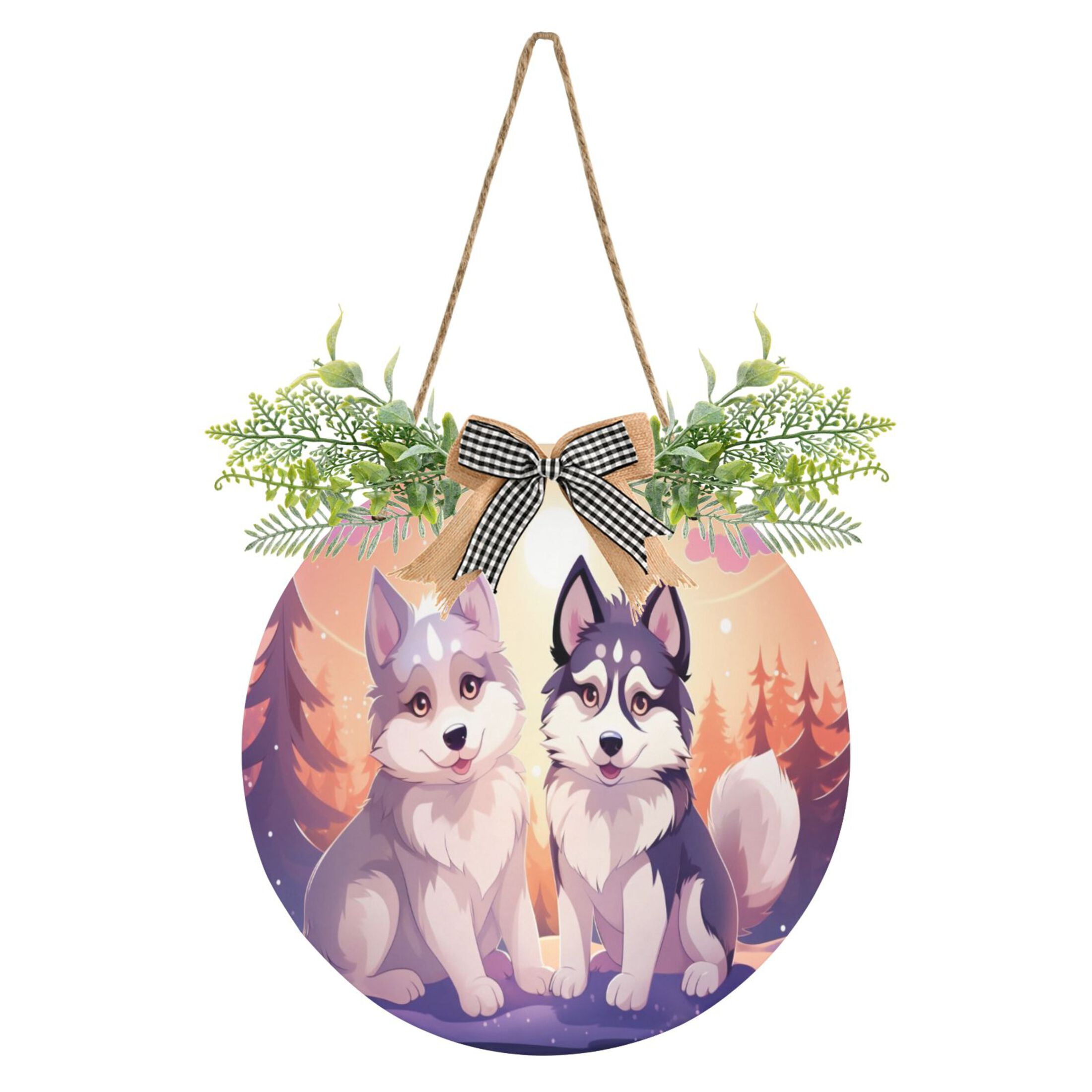 Welcome Door Sign Husky Dog 11.8" Round Front Entrance Hanging Sign ...