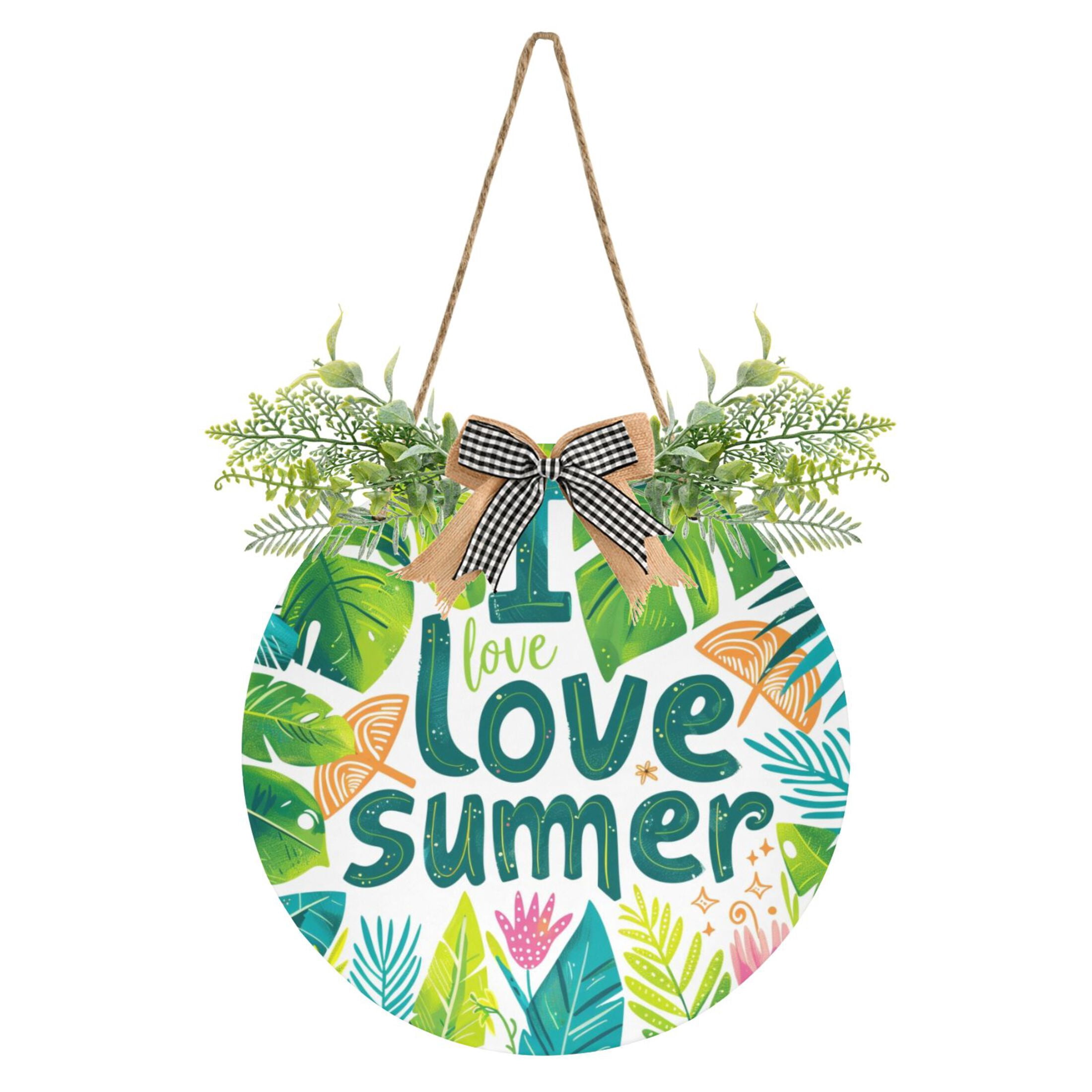 Welcome Door Sign I Love Summer Plant 11.8" Round Front Entrance ...