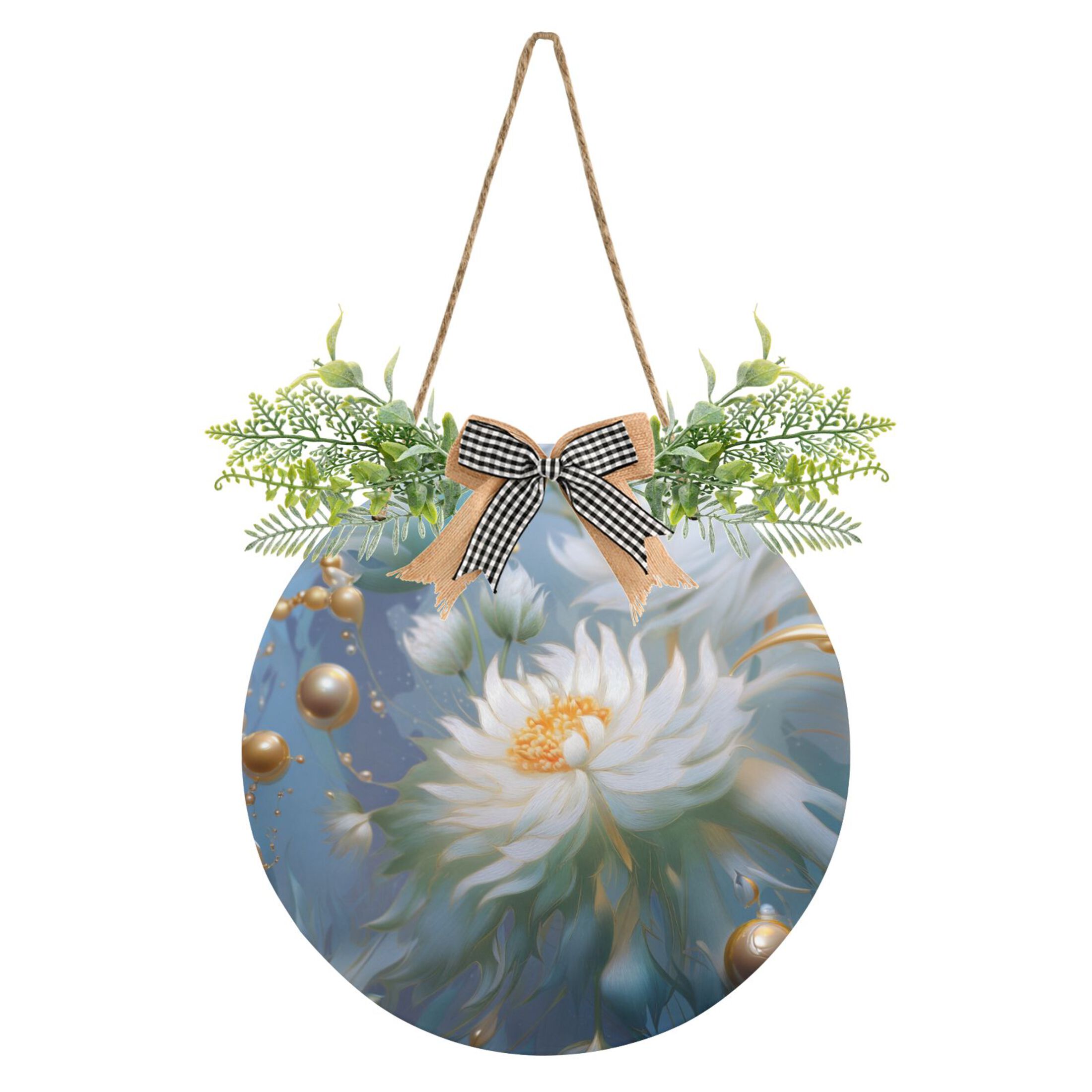 Welcome Door Sign Jasmine Flowers and Pearls 11.8" Round Front Entrance ...