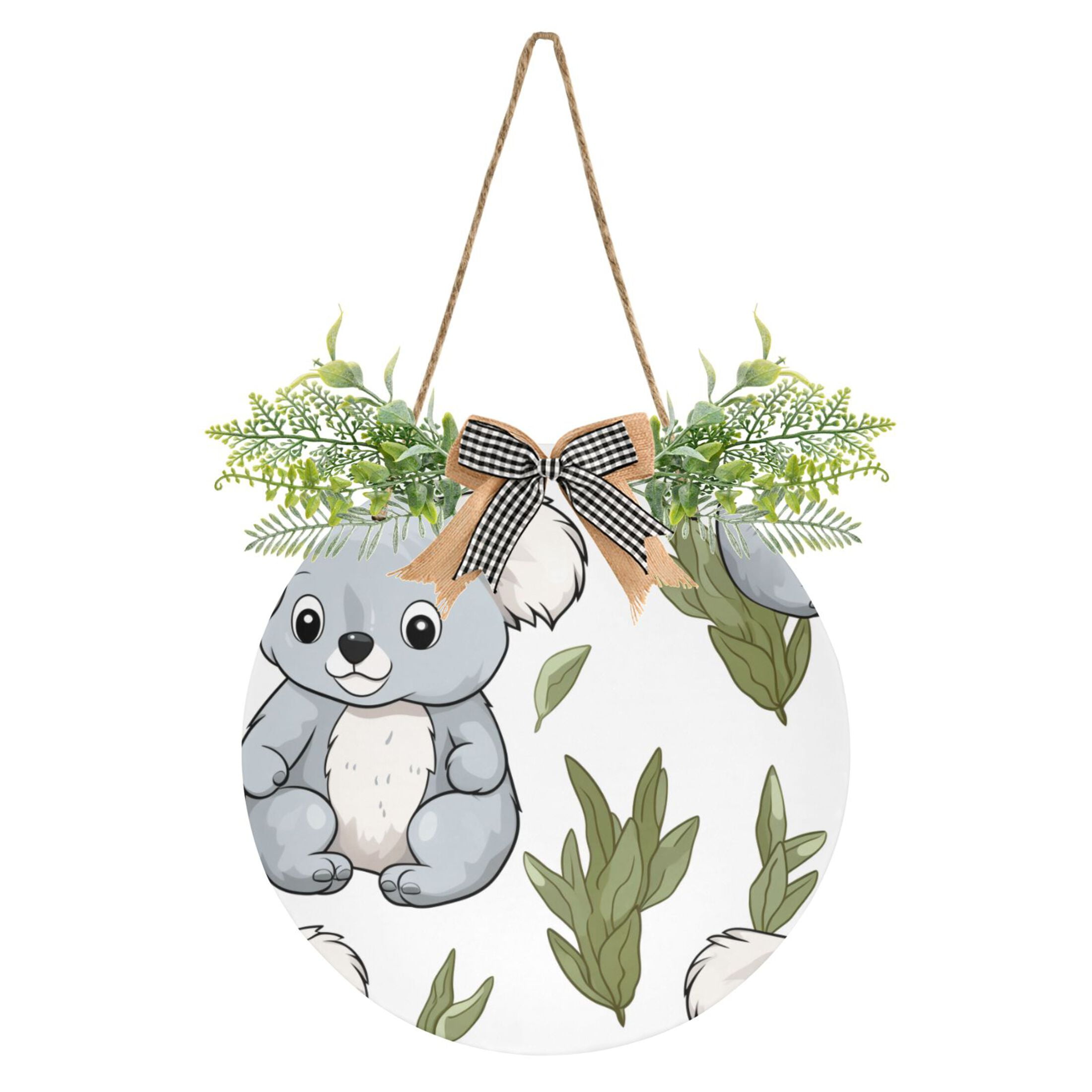 Welcome Door Sign Koala with Leaves 11.8" Round Front Entrance Hanging ...