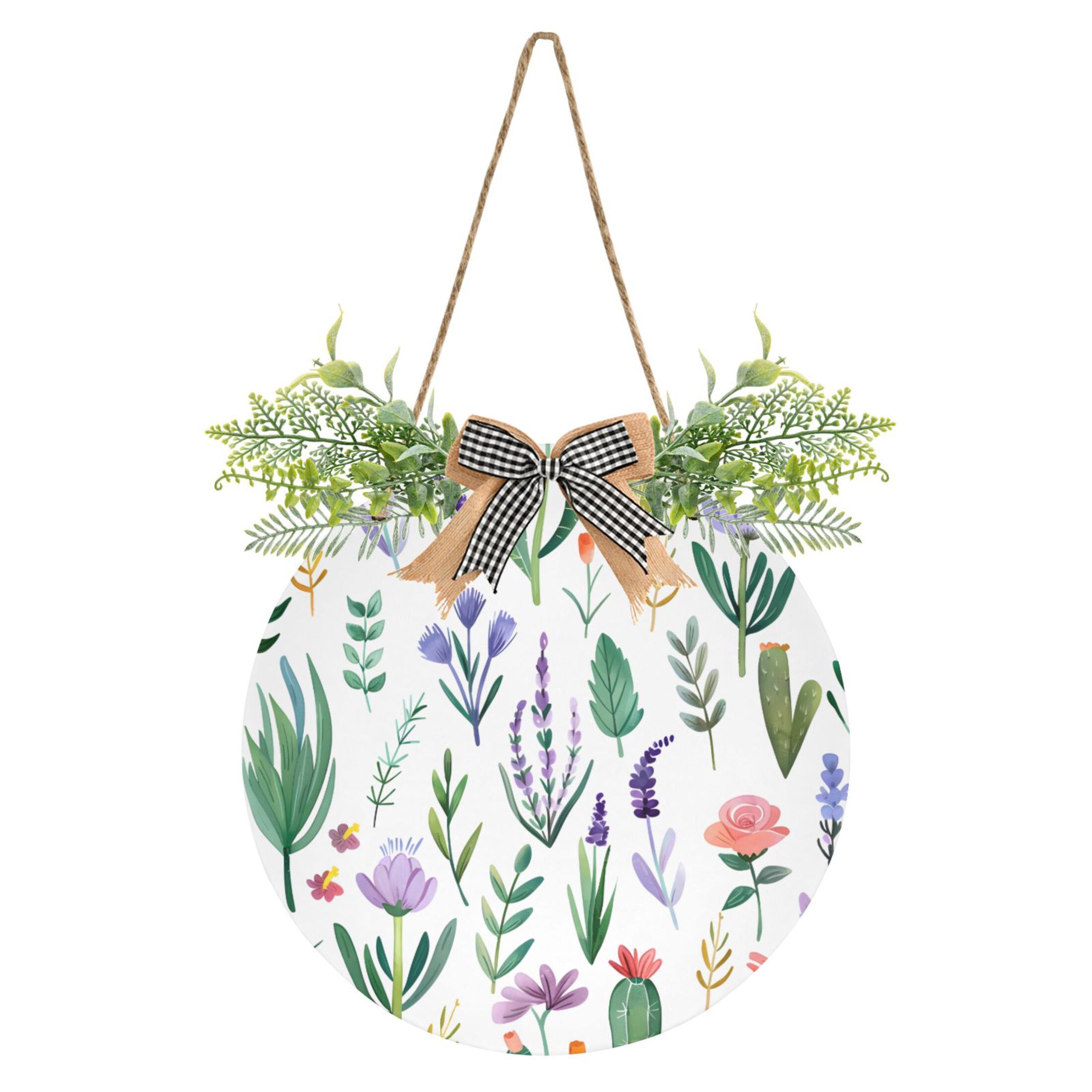 Welcome Door Sign Lavender Leaves 11.8" Round Front Entrance Hanging ...