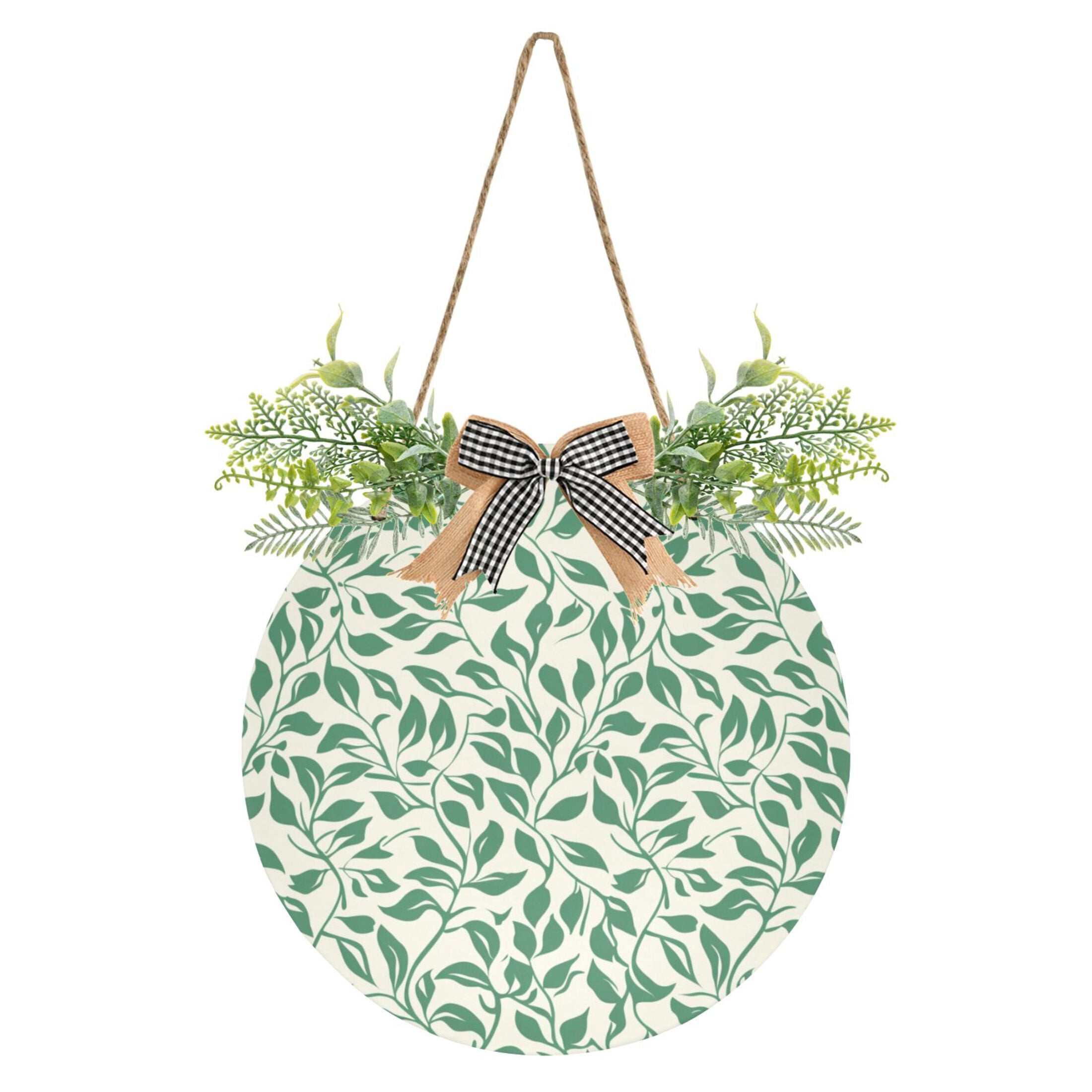 Welcome Door Sign Leaf Green 11.8" Round Front Entrance Hanging Sign ...