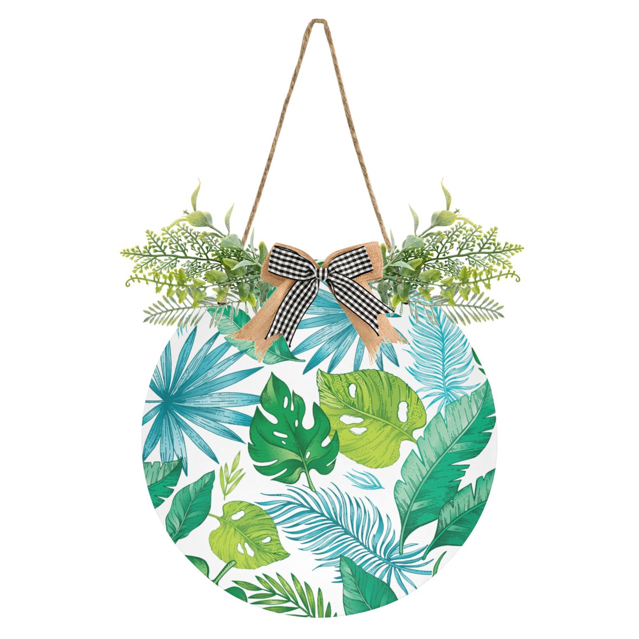 Welcome Door Sign Leaf Tropical Palm Leaves 11.8" Round Front Entrance ...
