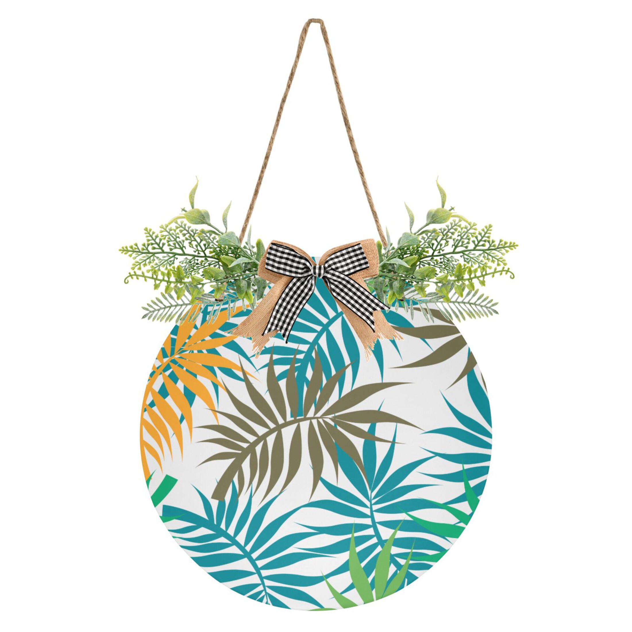 Welcome Door Sign Leaves Blue 11.8" Round Front Entrance Hanging Sign ...