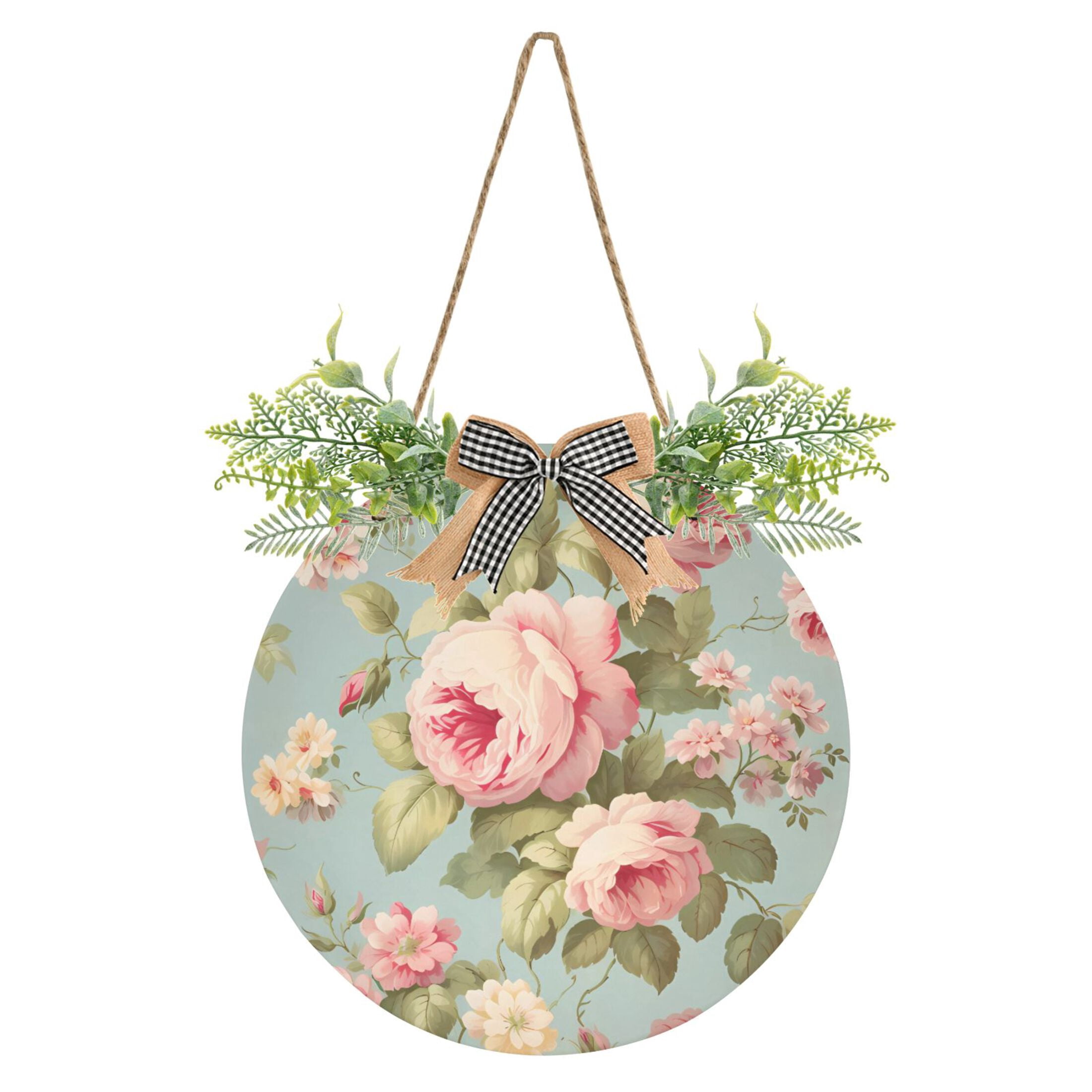 Welcome Door Sign Leaves and Flowers Pink 11.8" Round Front Entrance ...