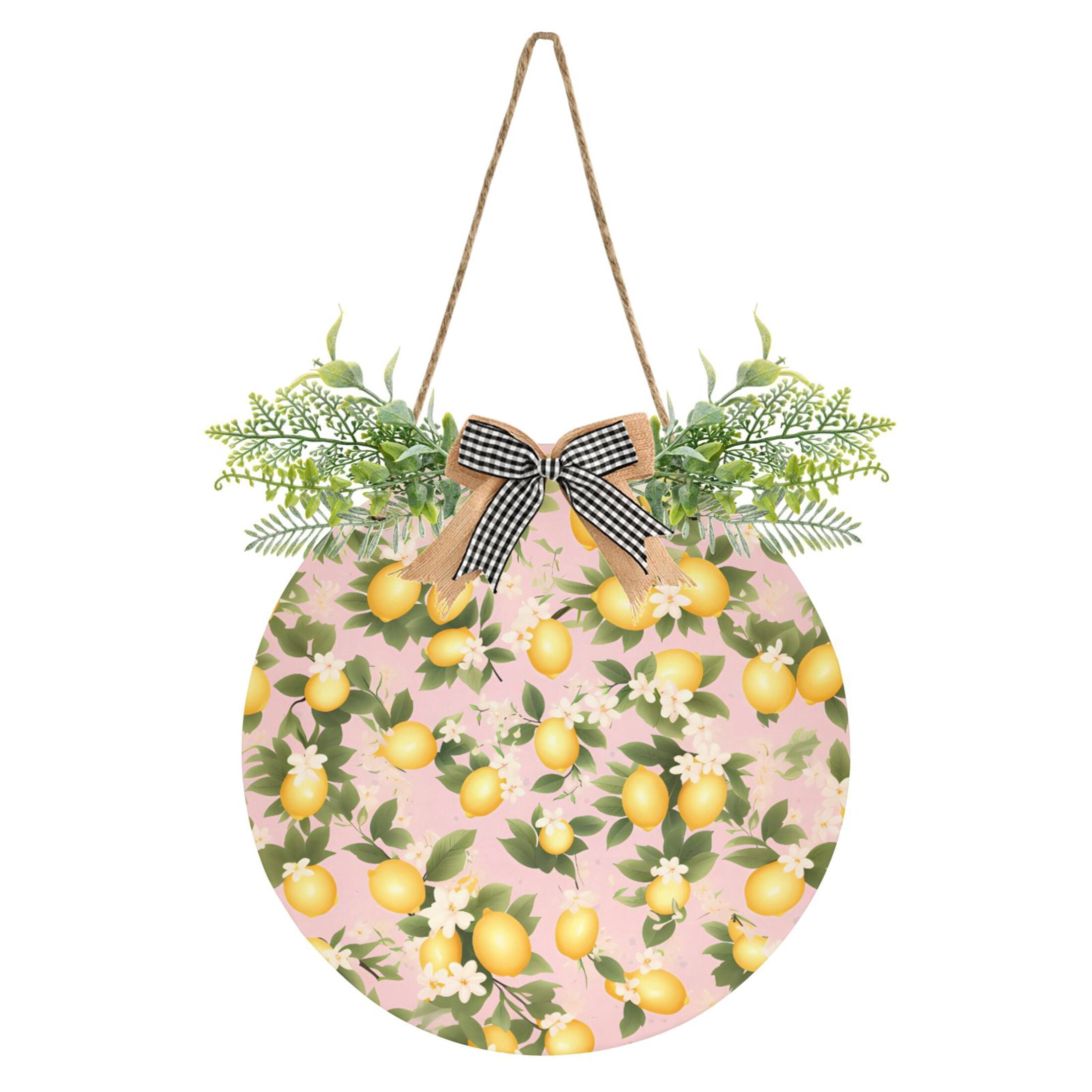 Welcome Door Sign Lemons and Flowers 11.8" Round Front Entrance Hanging ...