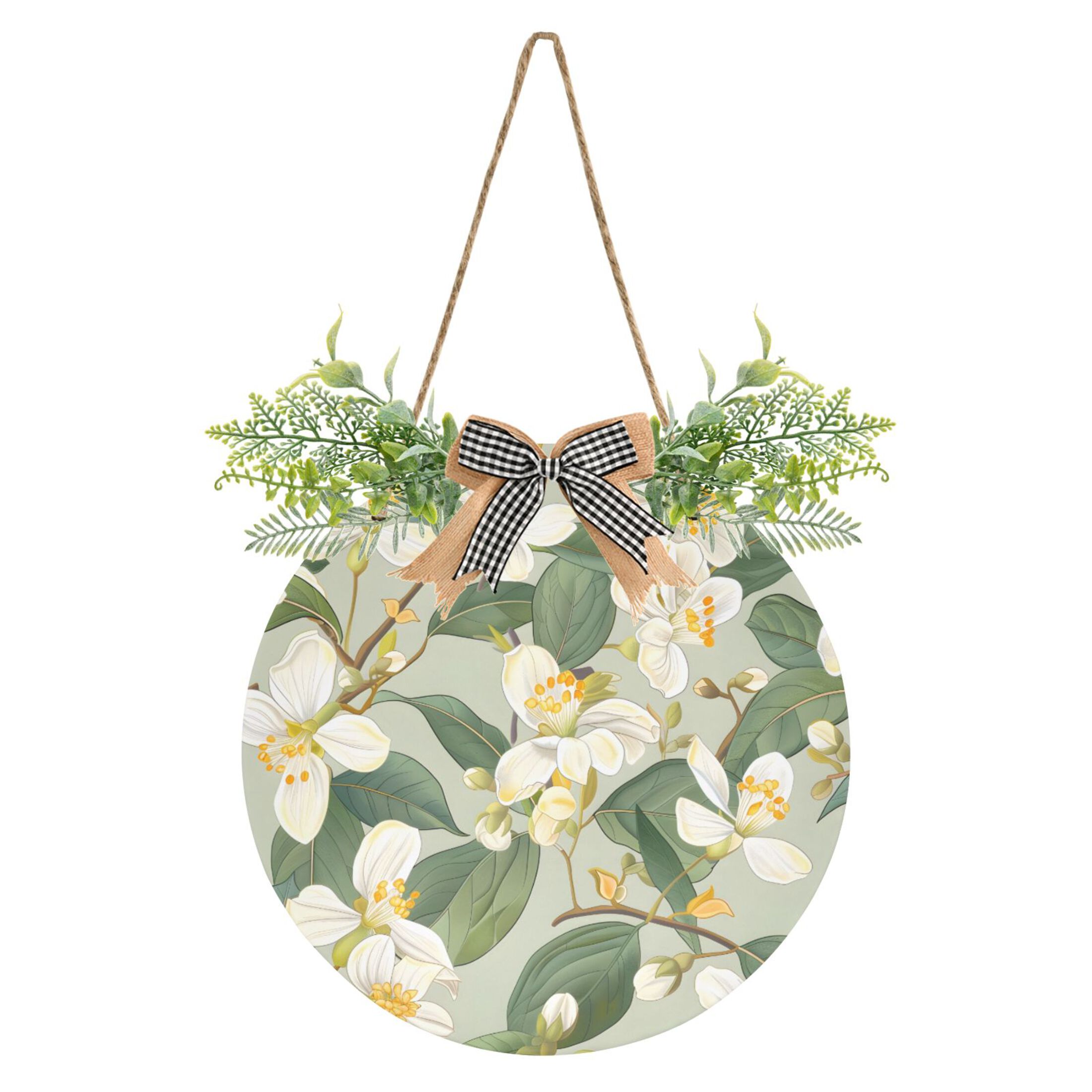 Welcome Door Sign Lily Flower with Leaf 11.8" Round Front Entrance ...