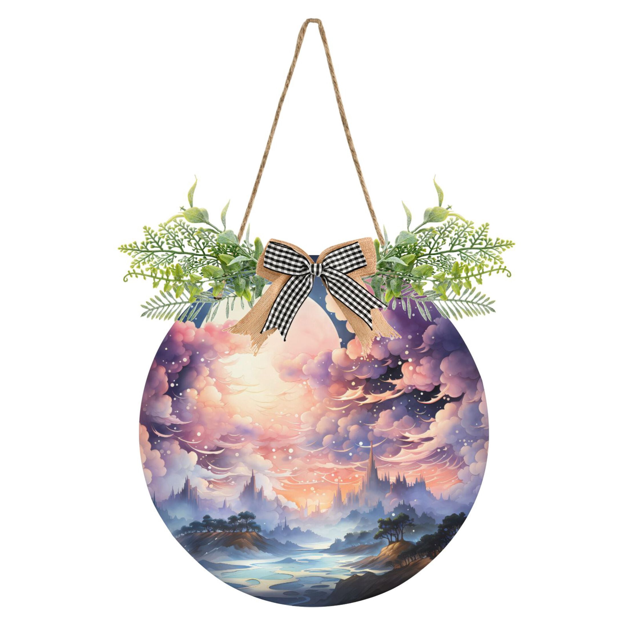 Welcome Door Sign Magic Clouds and Moon 11.8" Round Front Entrance ...