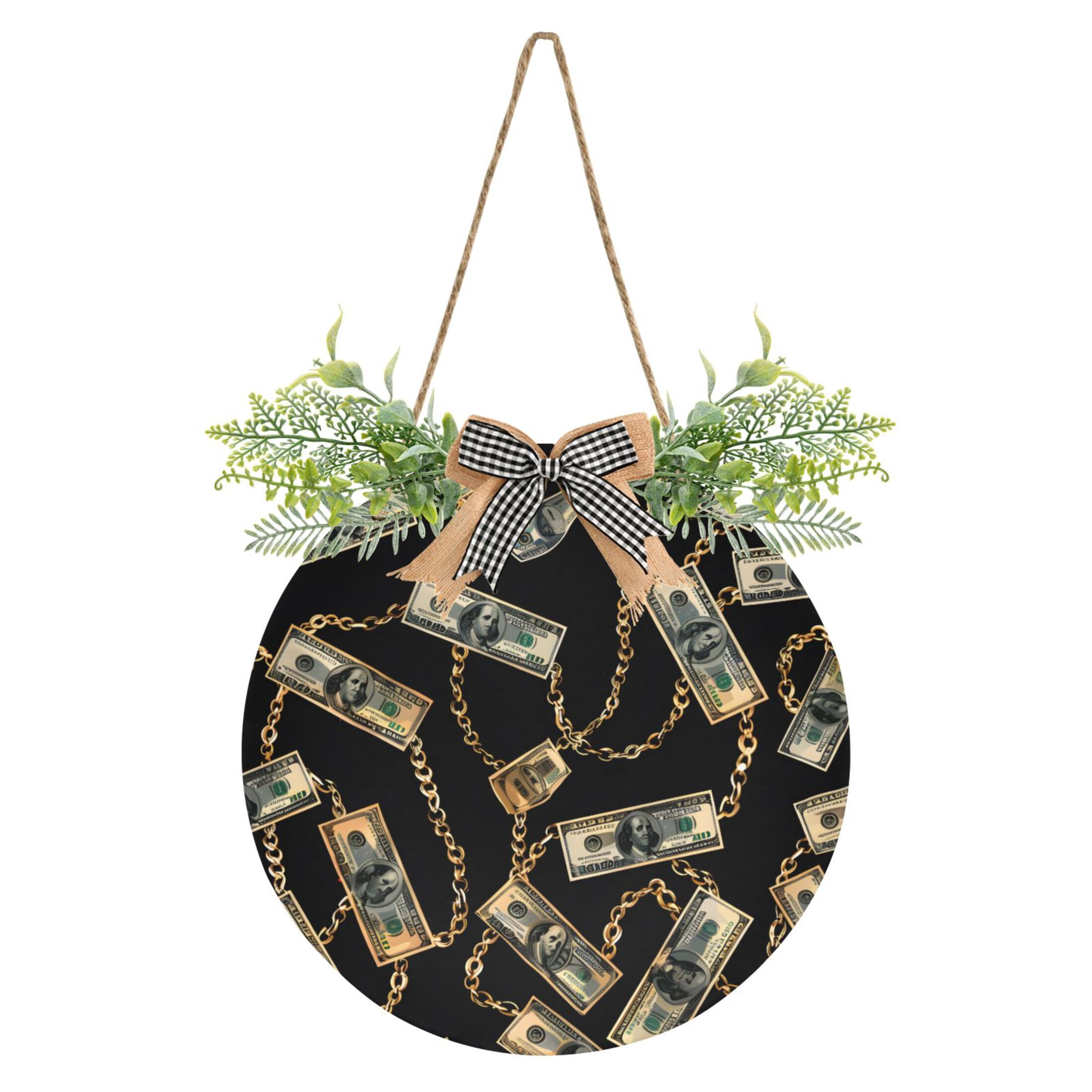 Welcome Door Sign One Hundred Dollar Bills with Chain 11.8" Round Front ...