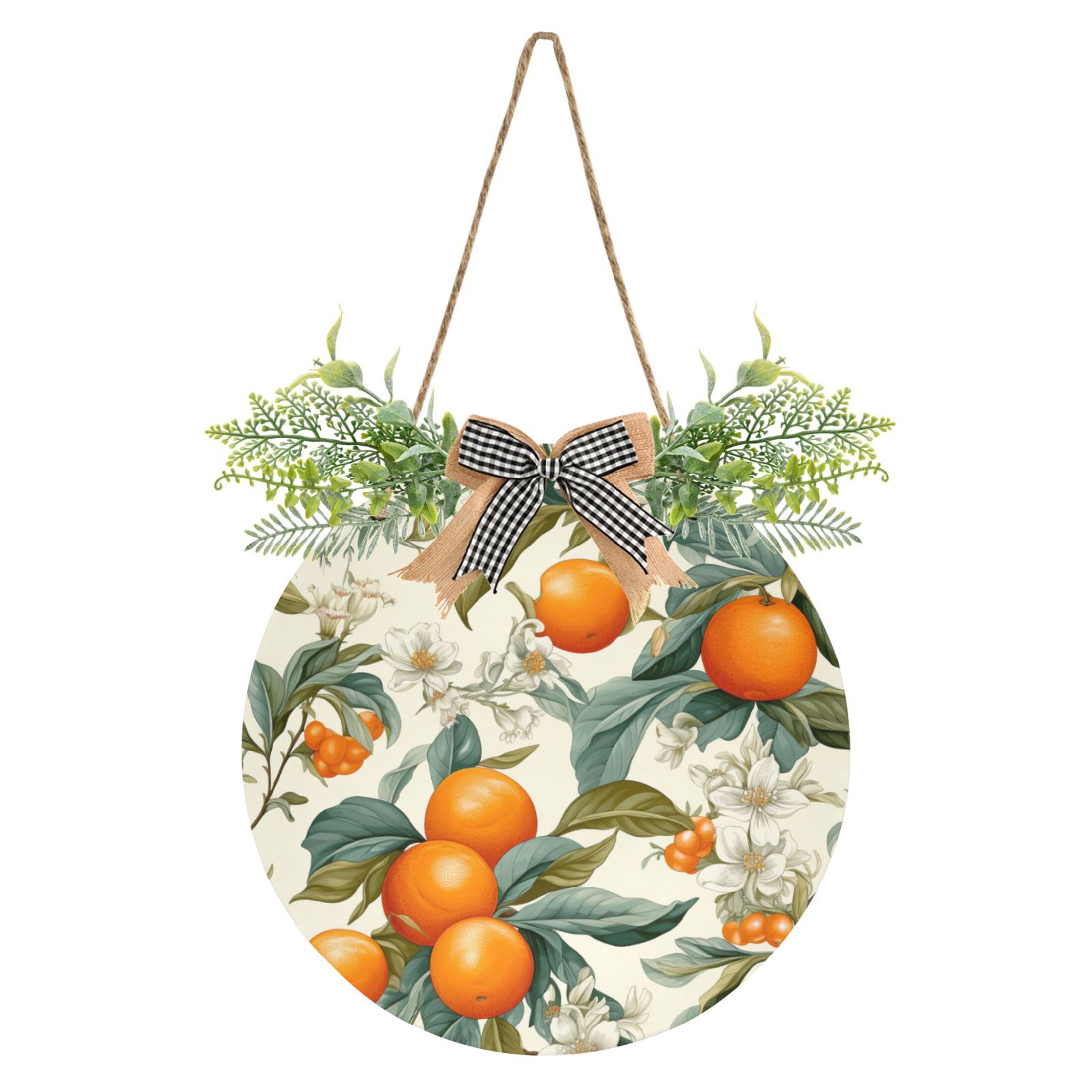 Welcome Door Sign Orange Flowers Plants 11.8" Round Front Entrance ...