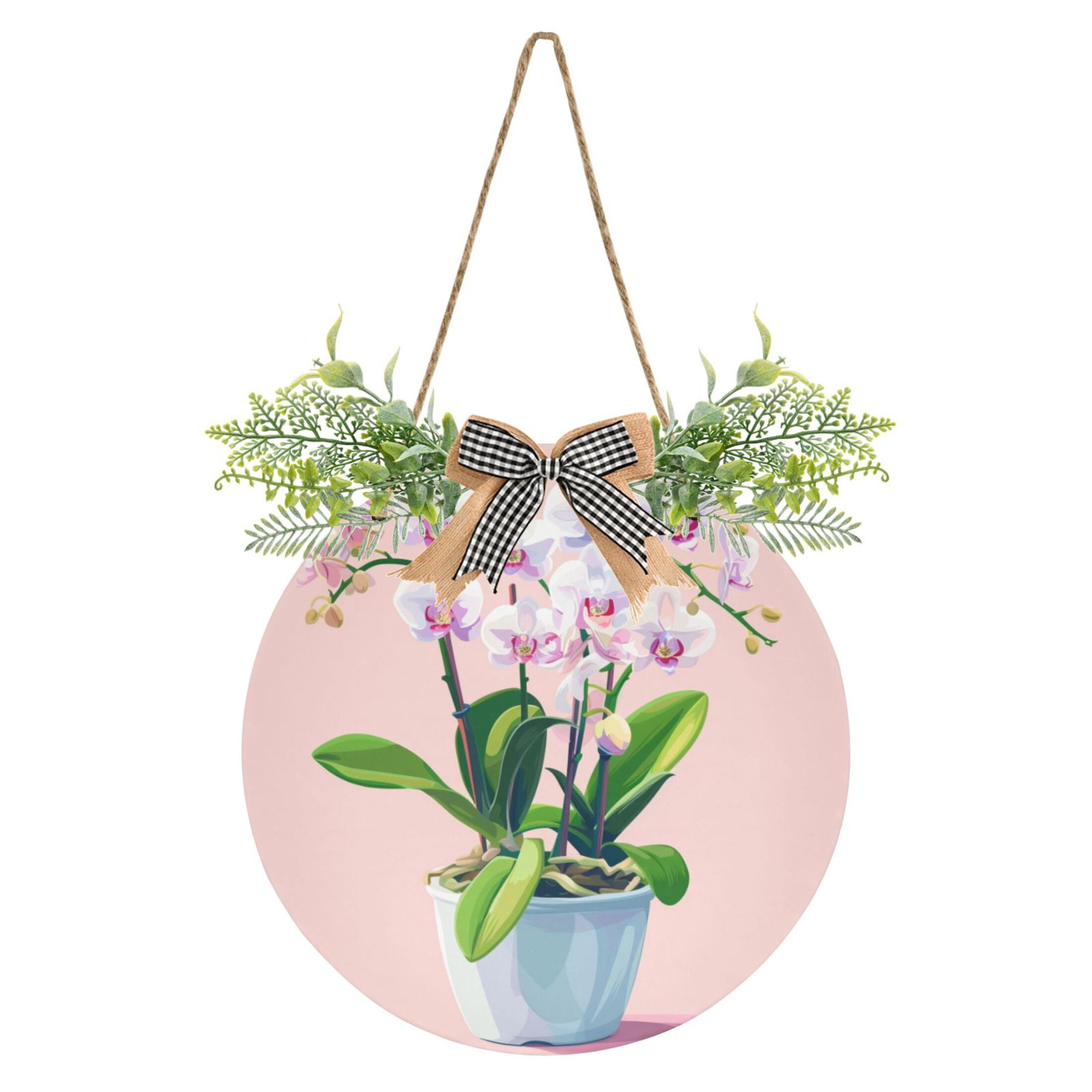 Welcome Door Sign Orchids and Green Leaves 11.8" Round Front Entrance ...