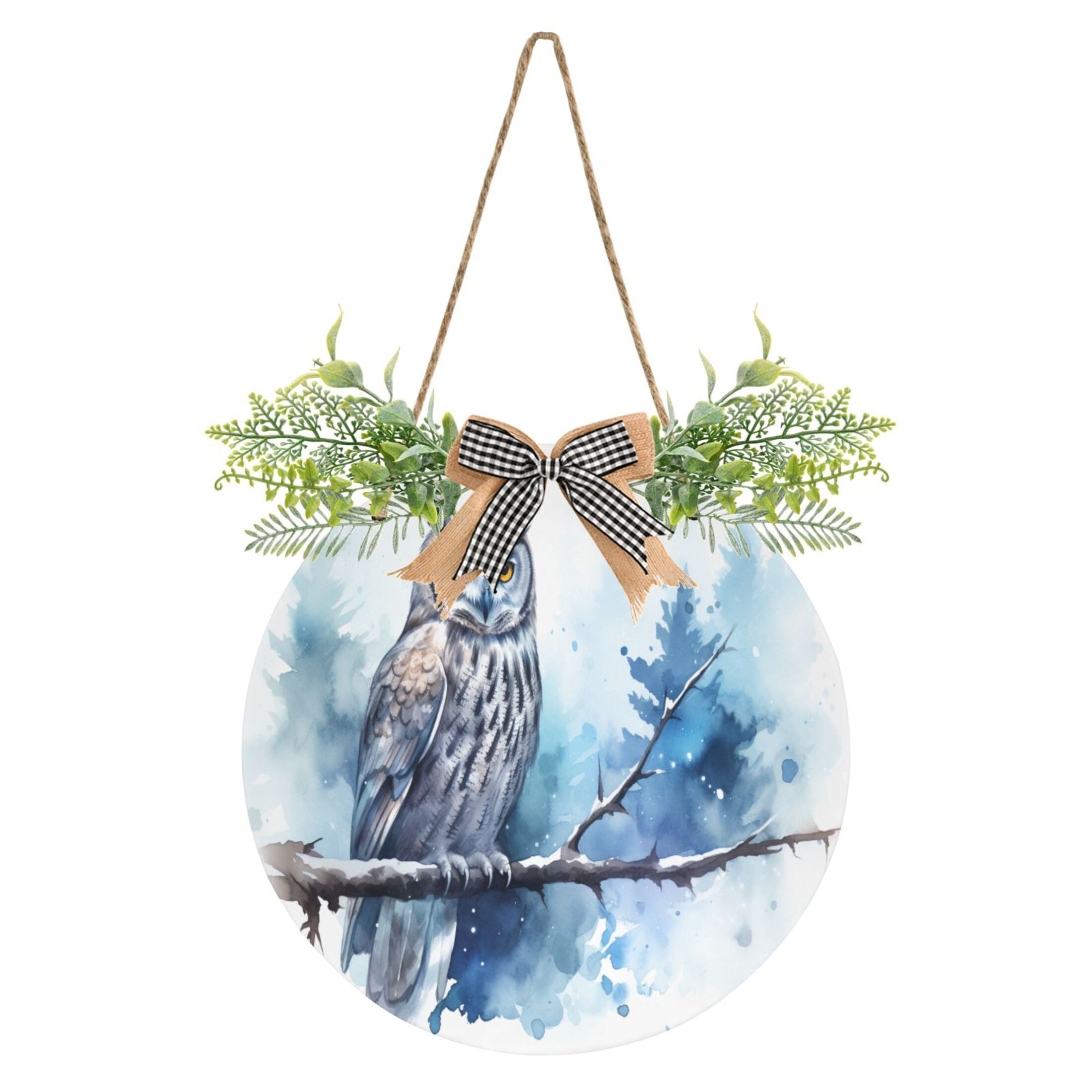 Welcome Door Sign Owl on Tree 11.8" Round Front Entrance Hanging Sign ...