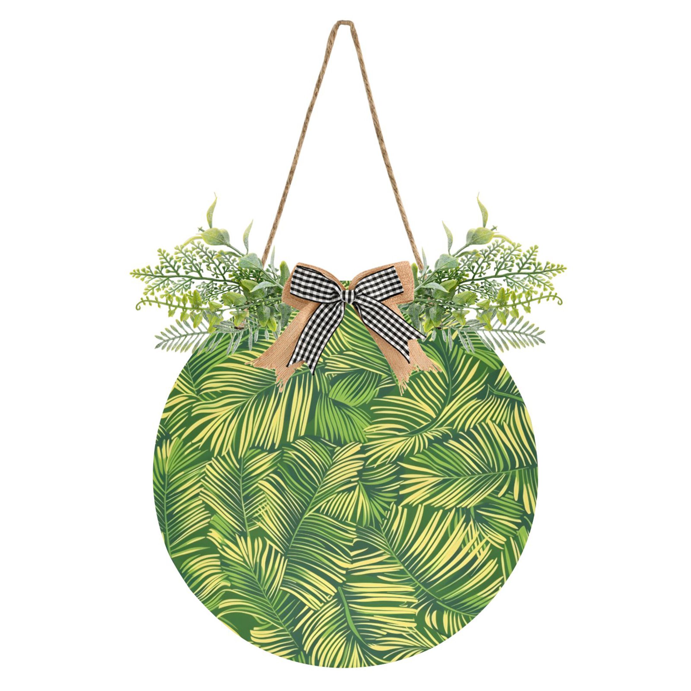 Welcome Door Sign Palm Leaf 11.8" Round Front Entrance Hanging Sign ...