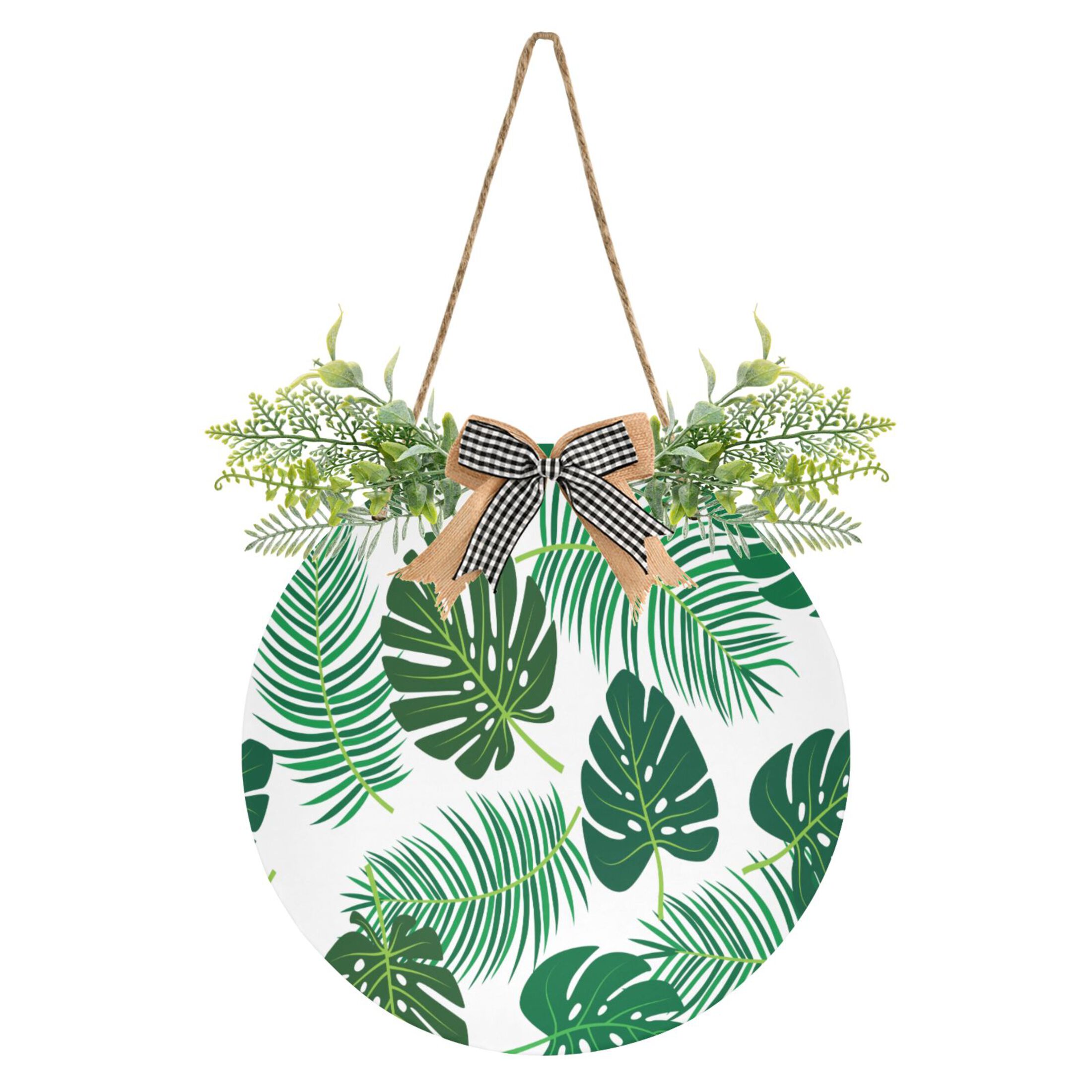 Welcome Door Sign Palm Leaves 11.8" Round Front Entrance Hanging Sign ...