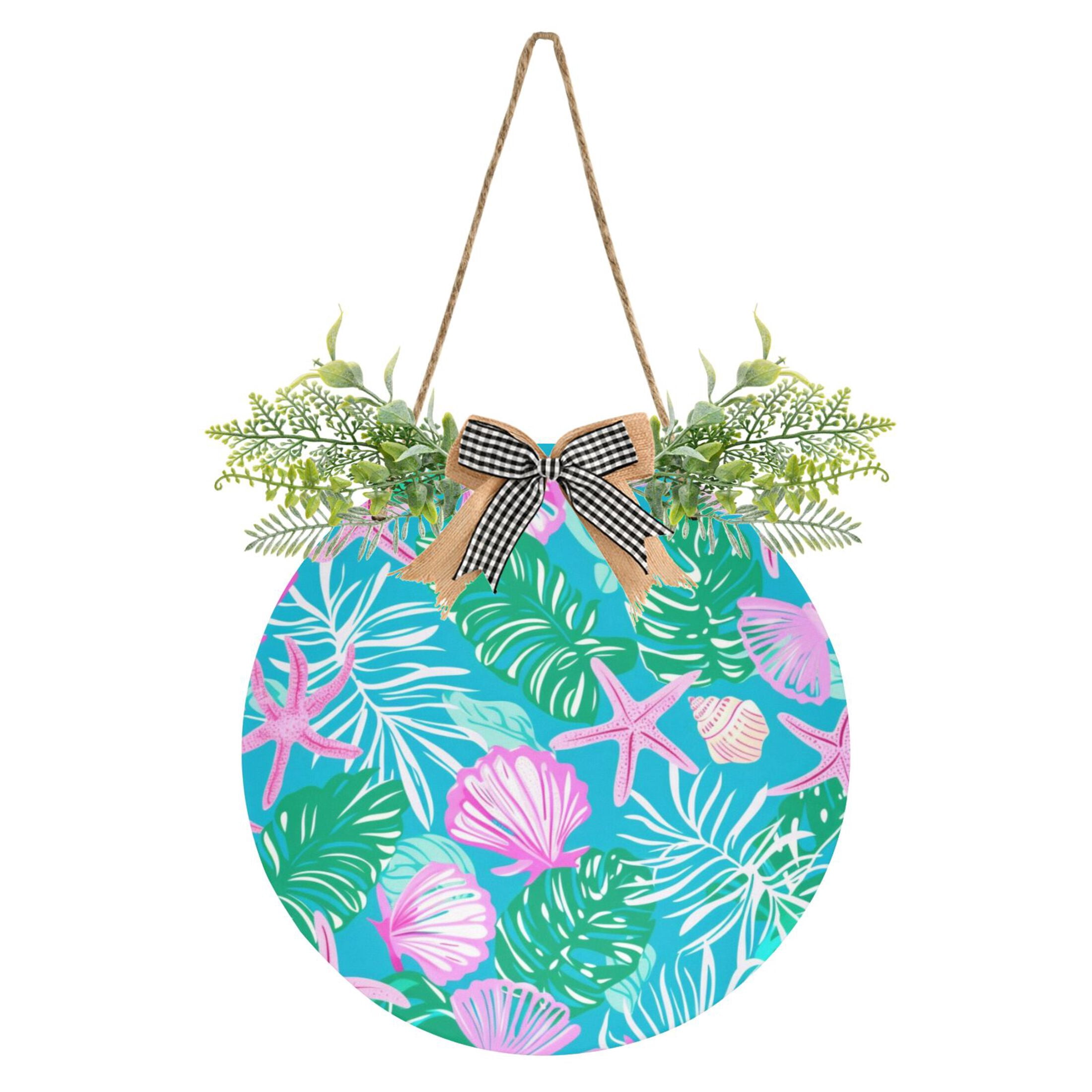 Welcome Door Sign Palm Leaves and Shell 11.8" Round Front Entrance ...