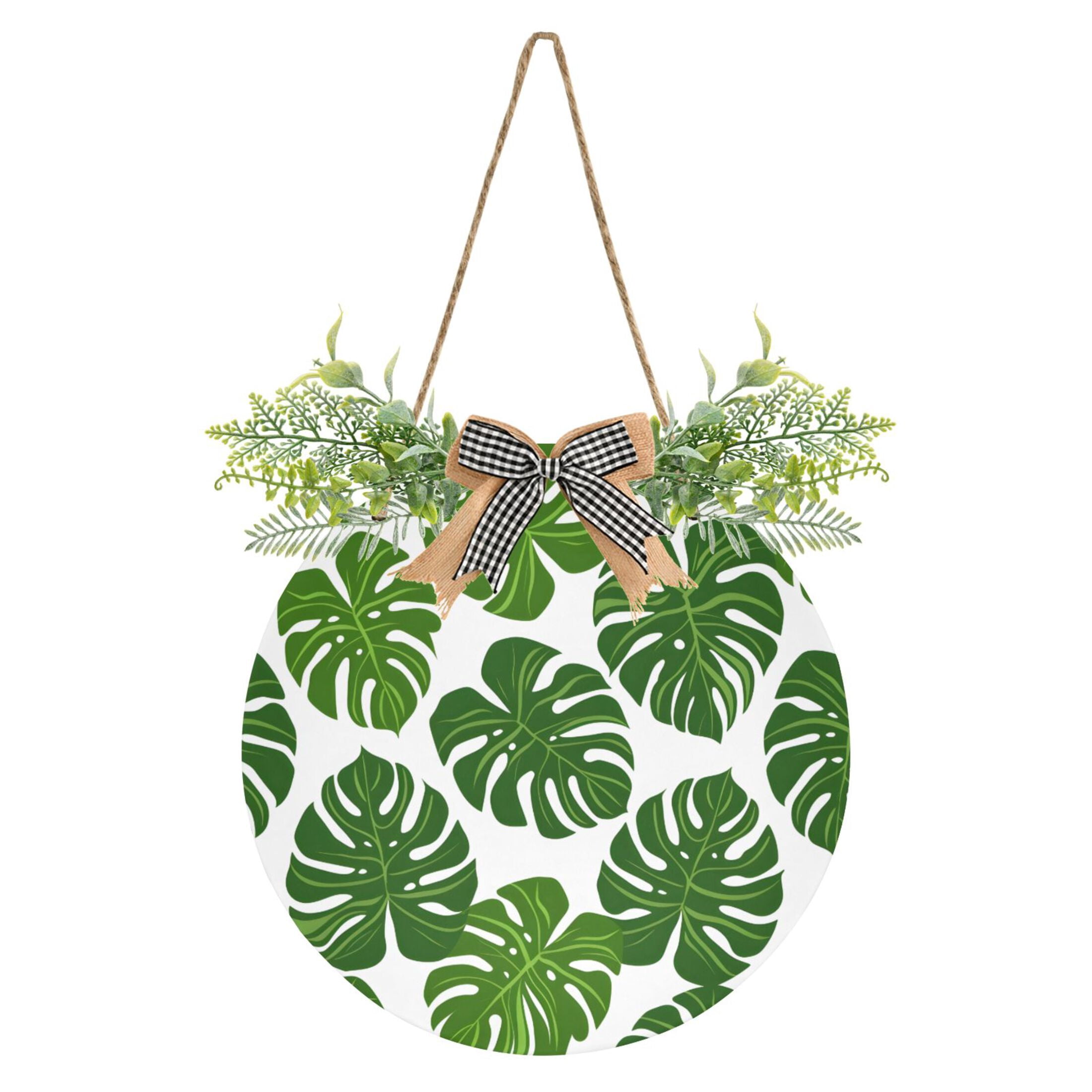 Welcome Door Sign Palm Tropical Leaf 11.8" Round Front Entrance Hanging ...