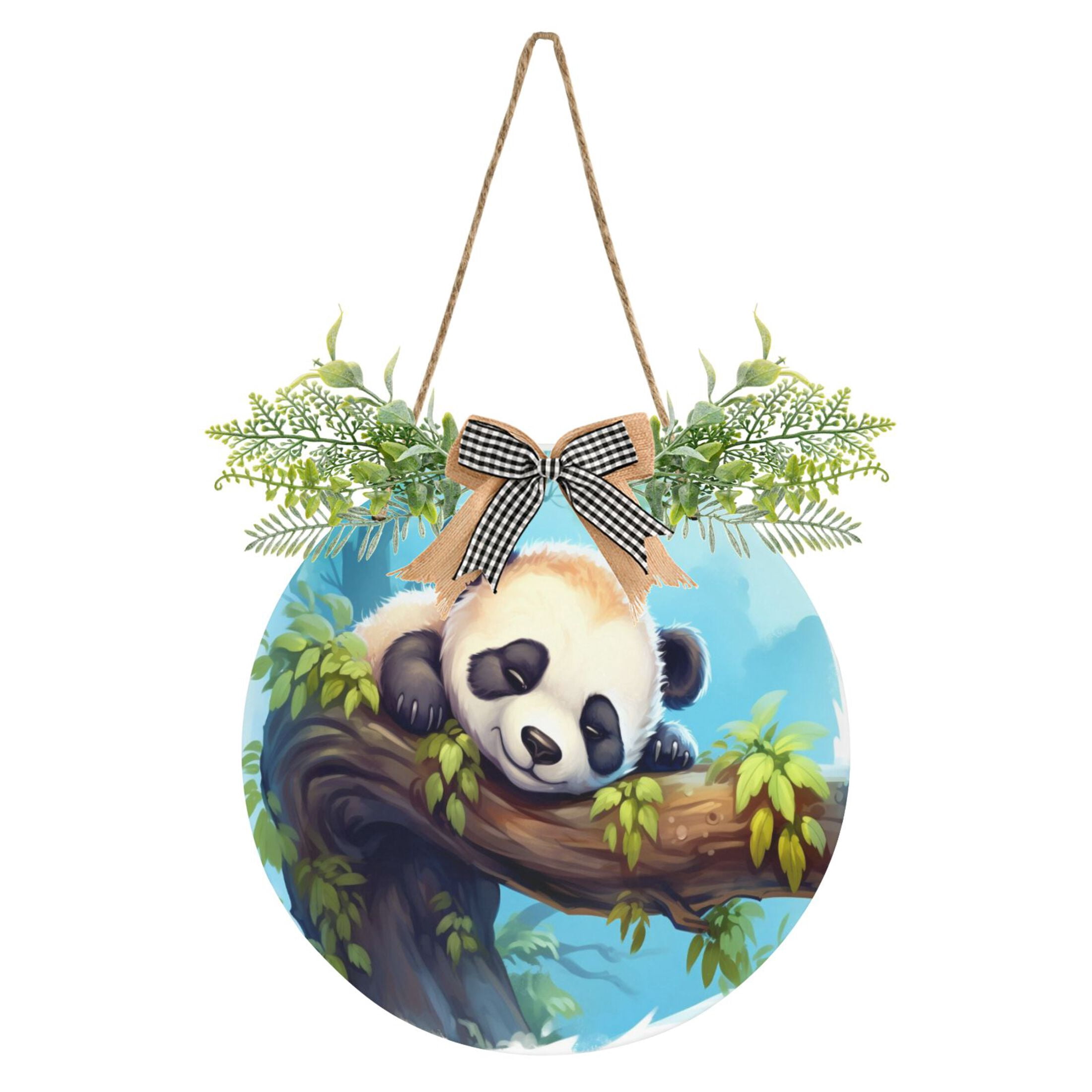 Welcome Door Sign Panda Sleep on Tree 11.8" Round Front Entrance ...