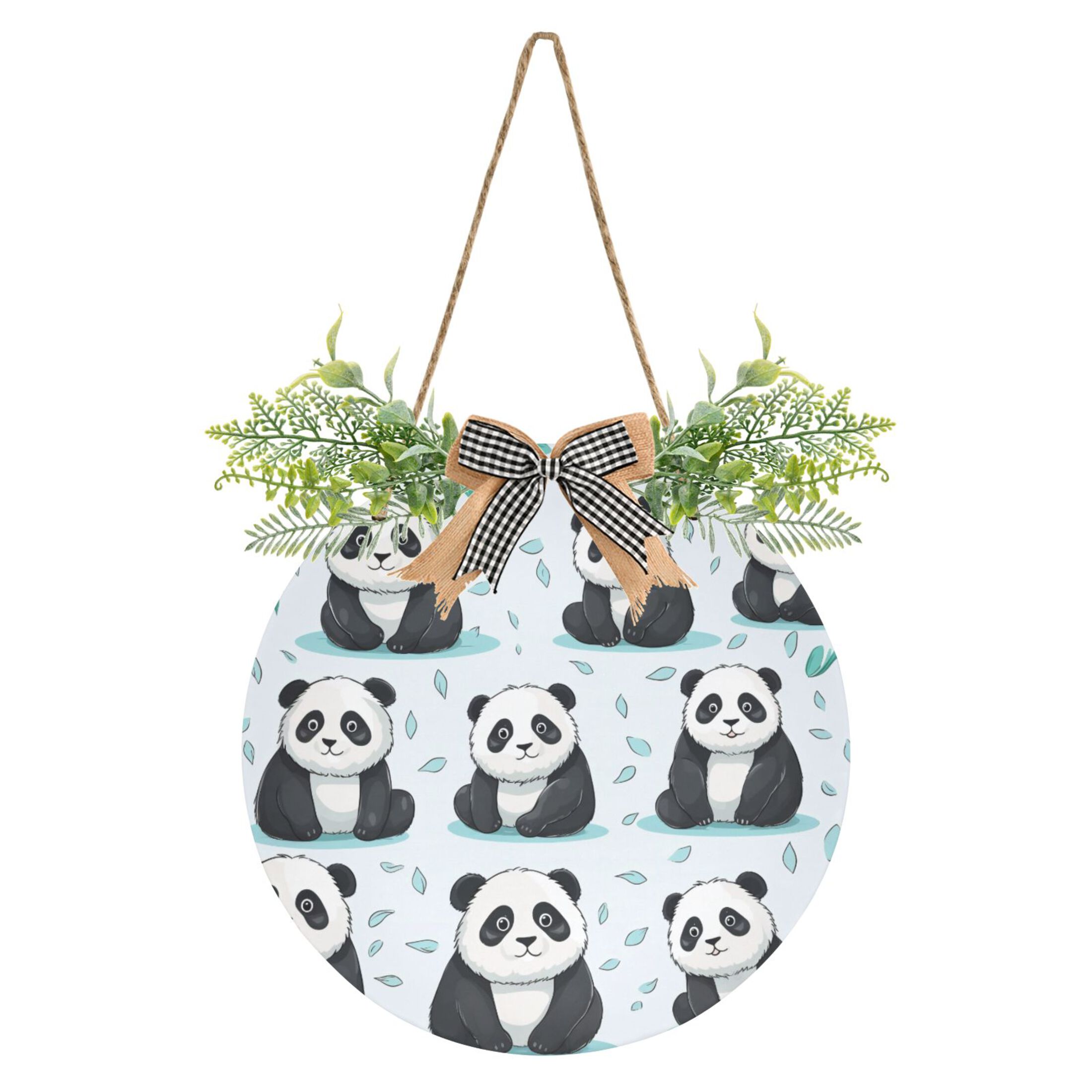 Welcome Door Sign Pandas and Bambooes 11.8" Round Front Entrance ...