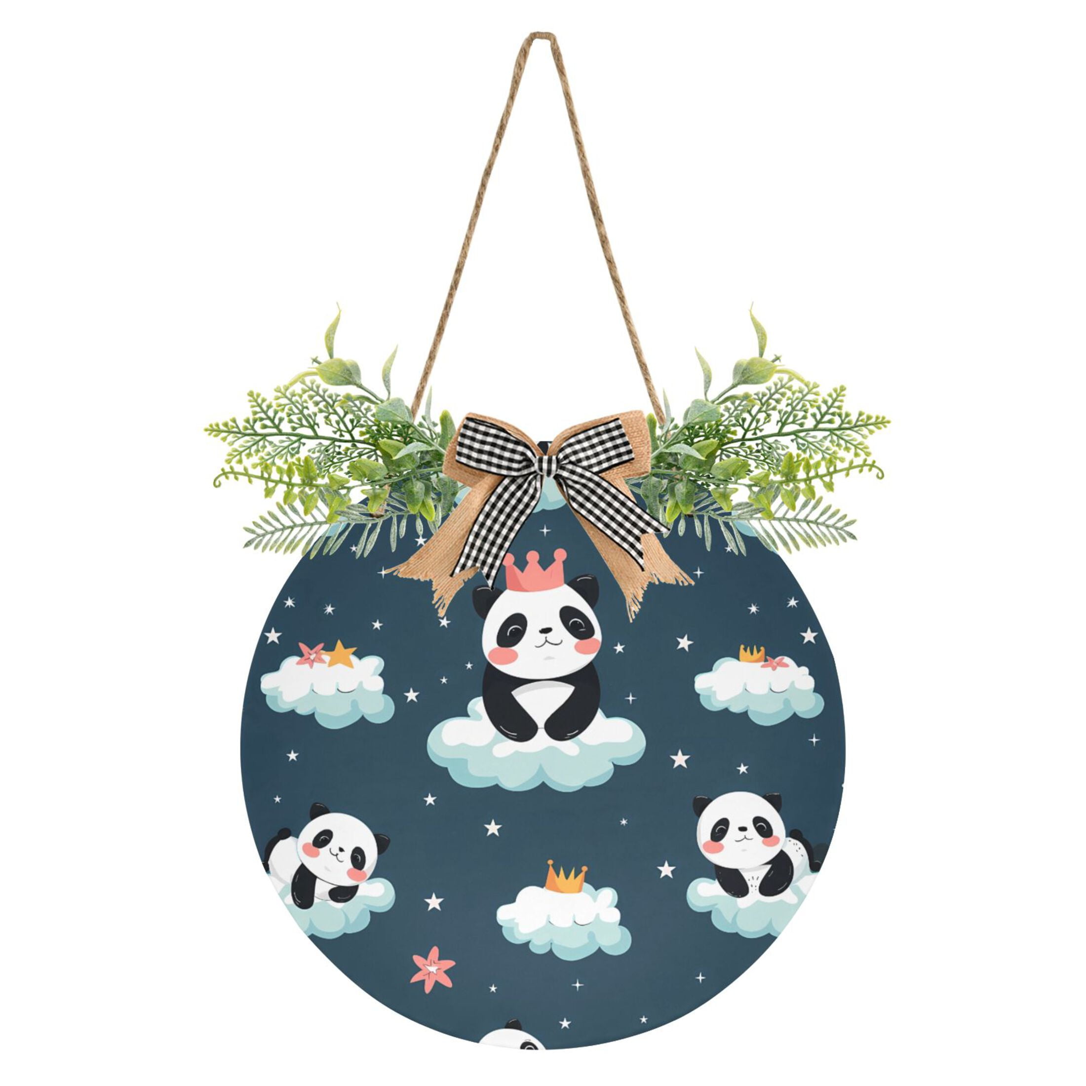 Welcome Door Sign Pandas with Crown on Cloud 11.8" Round Front Entrance ...