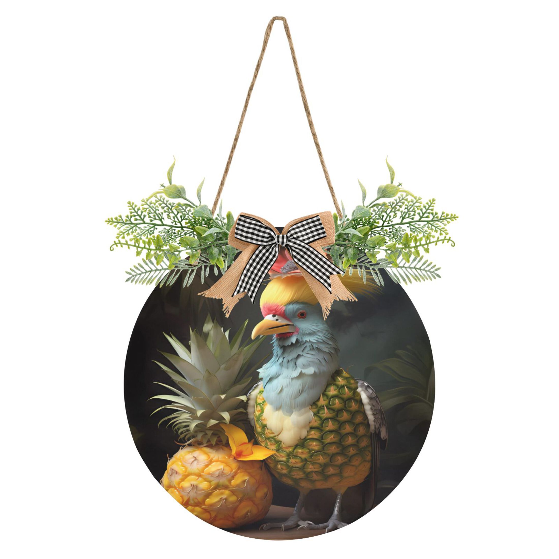 Welcome Door Sign Parrot and Pineapple 11.8" Round Front Entrance ...