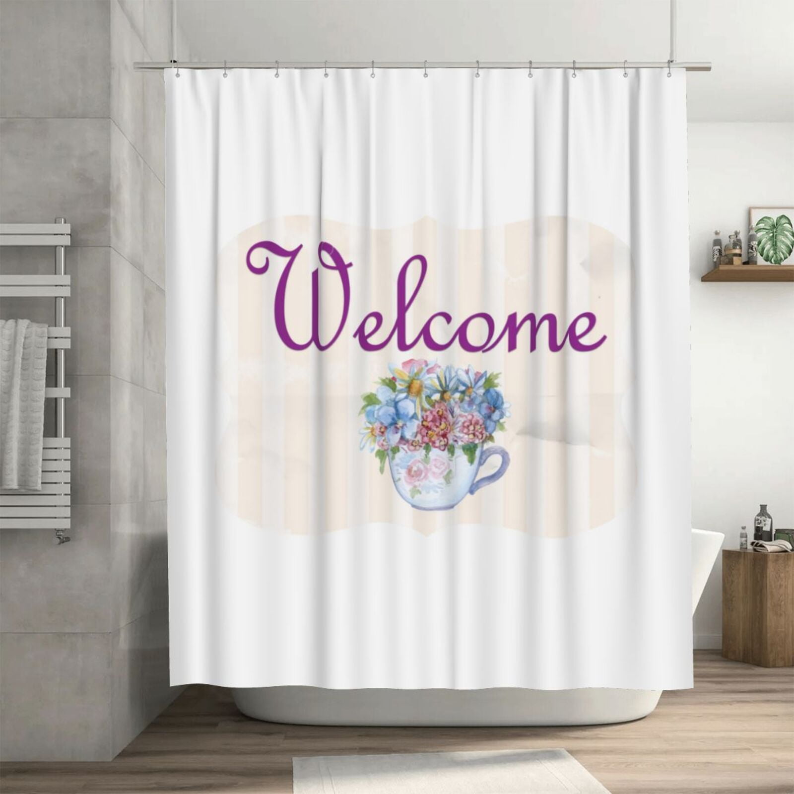 Welcome Door Sign Pattern Shower Curtain, Open Enter Symbol Waterproof ...