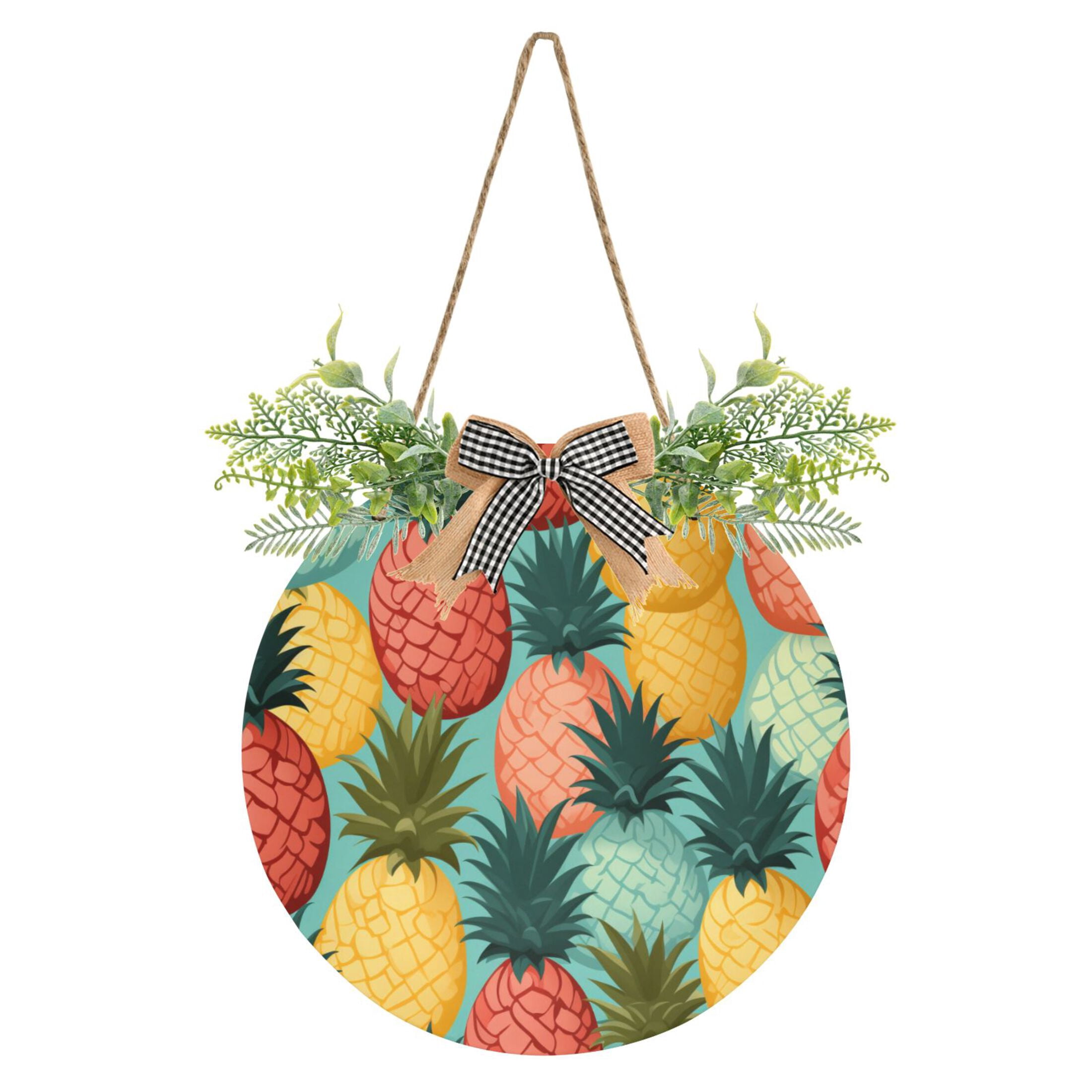 Welcome Door Sign Pineapple Abstract 11.8" Round Front Entrance Hanging ...
