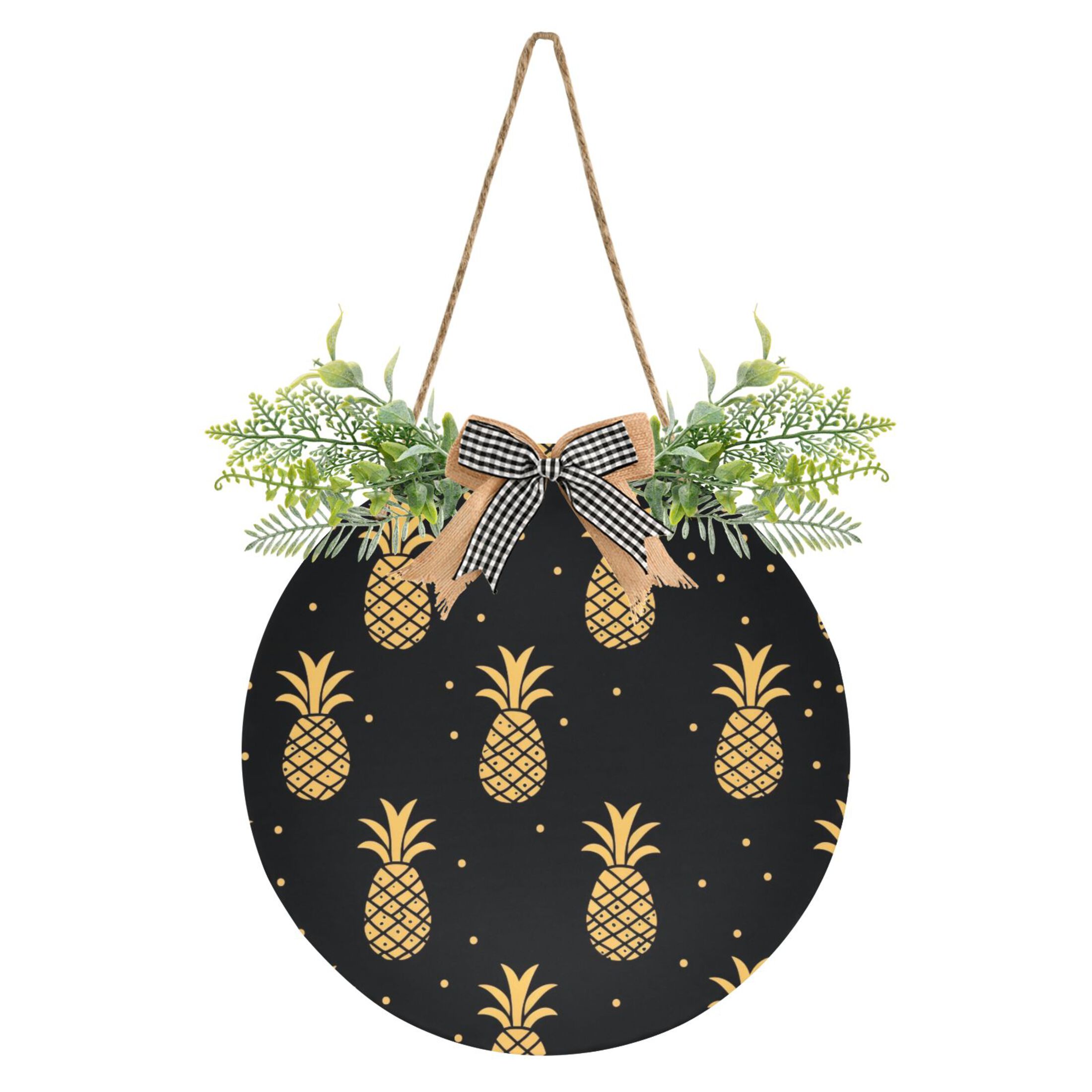 Welcome Door Sign Pineapple Polka Dots 11.8" Round Front Entrance ...