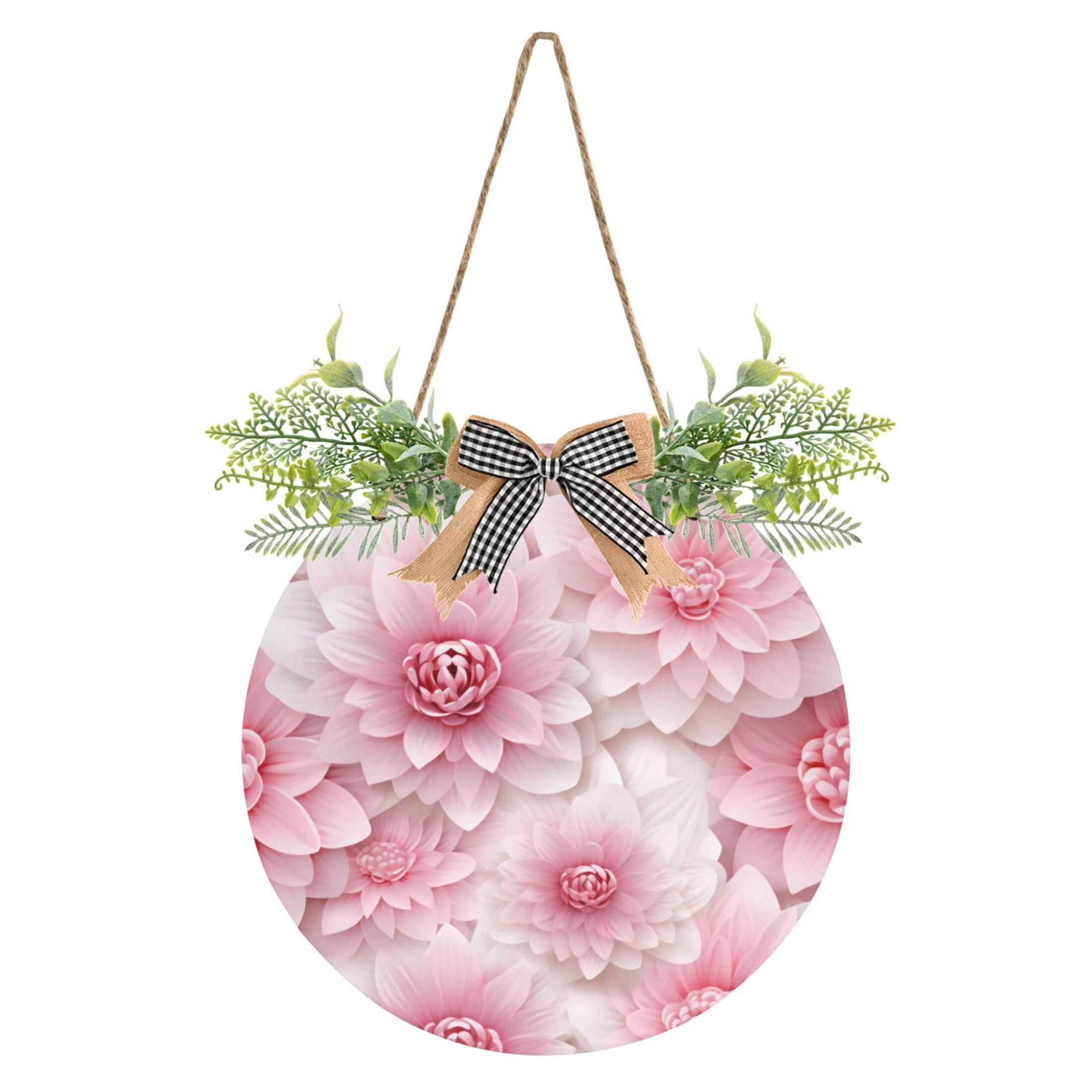 Welcome Door Sign Pink Flowers Floral 11.8" Round Front Entrance ...