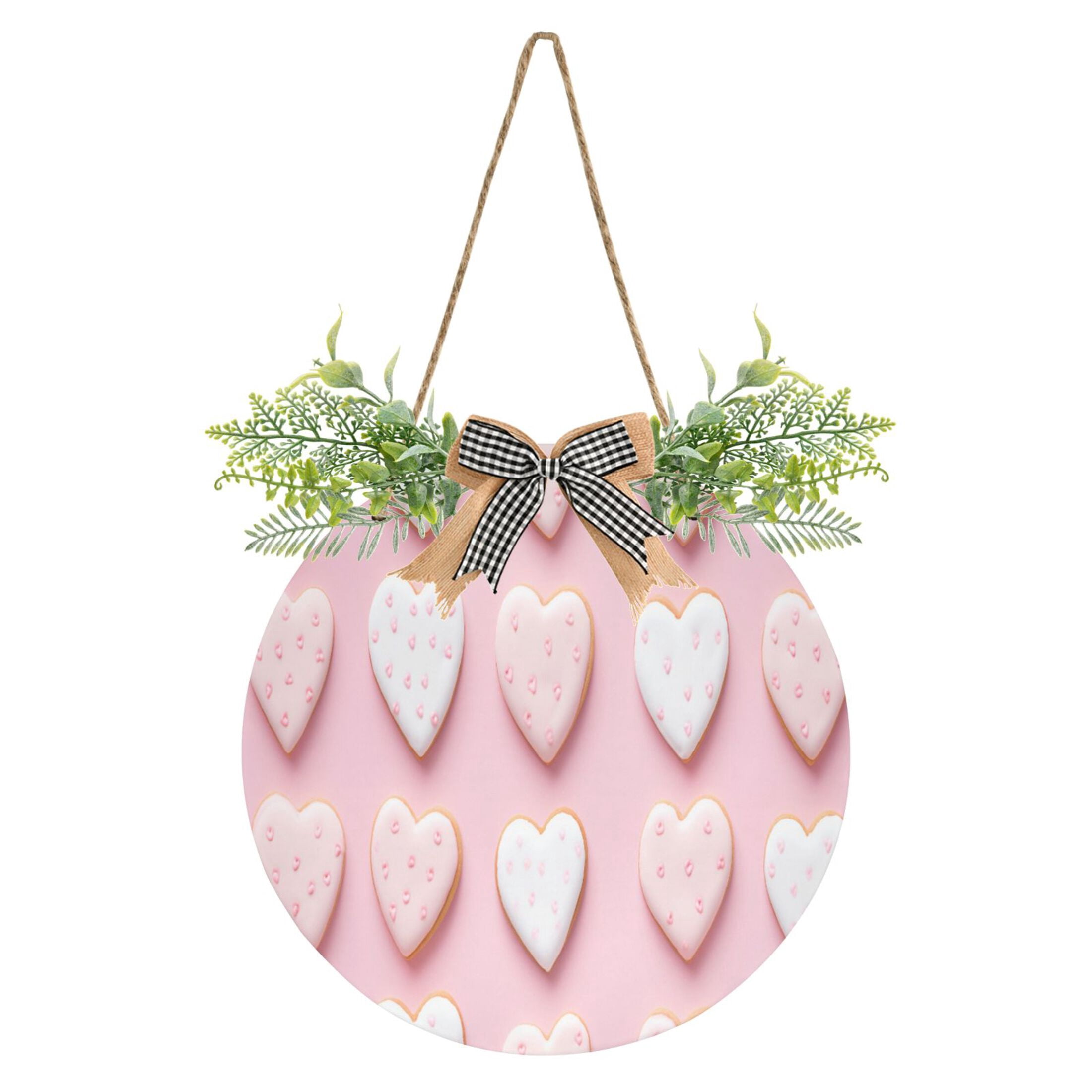 Welcome Door Sign Pink Loving Hearts 11.8" Round Front Entrance Hanging ...