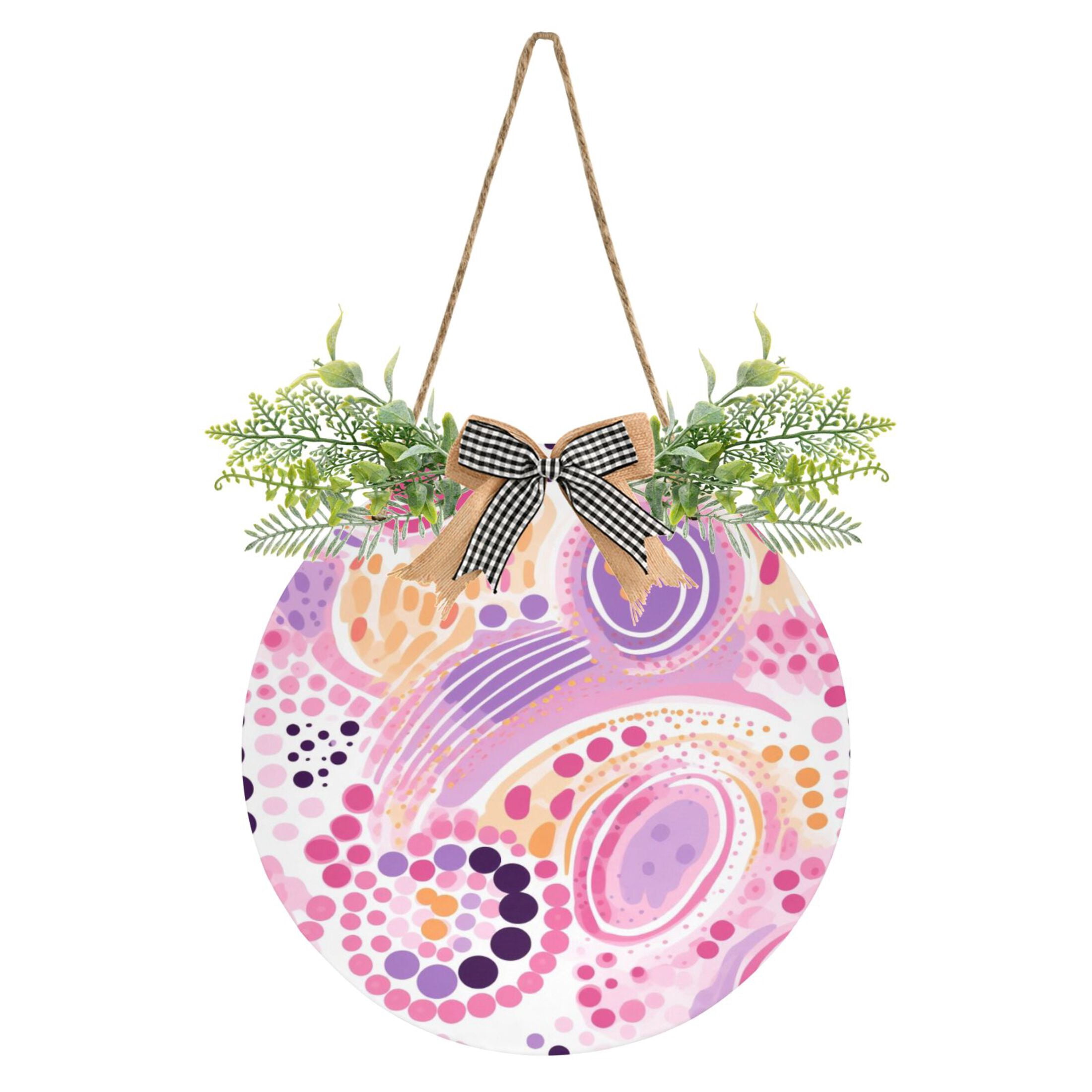 Welcome Door Sign Pink Polka Dots 11.8" Round Front Entrance Hanging ...