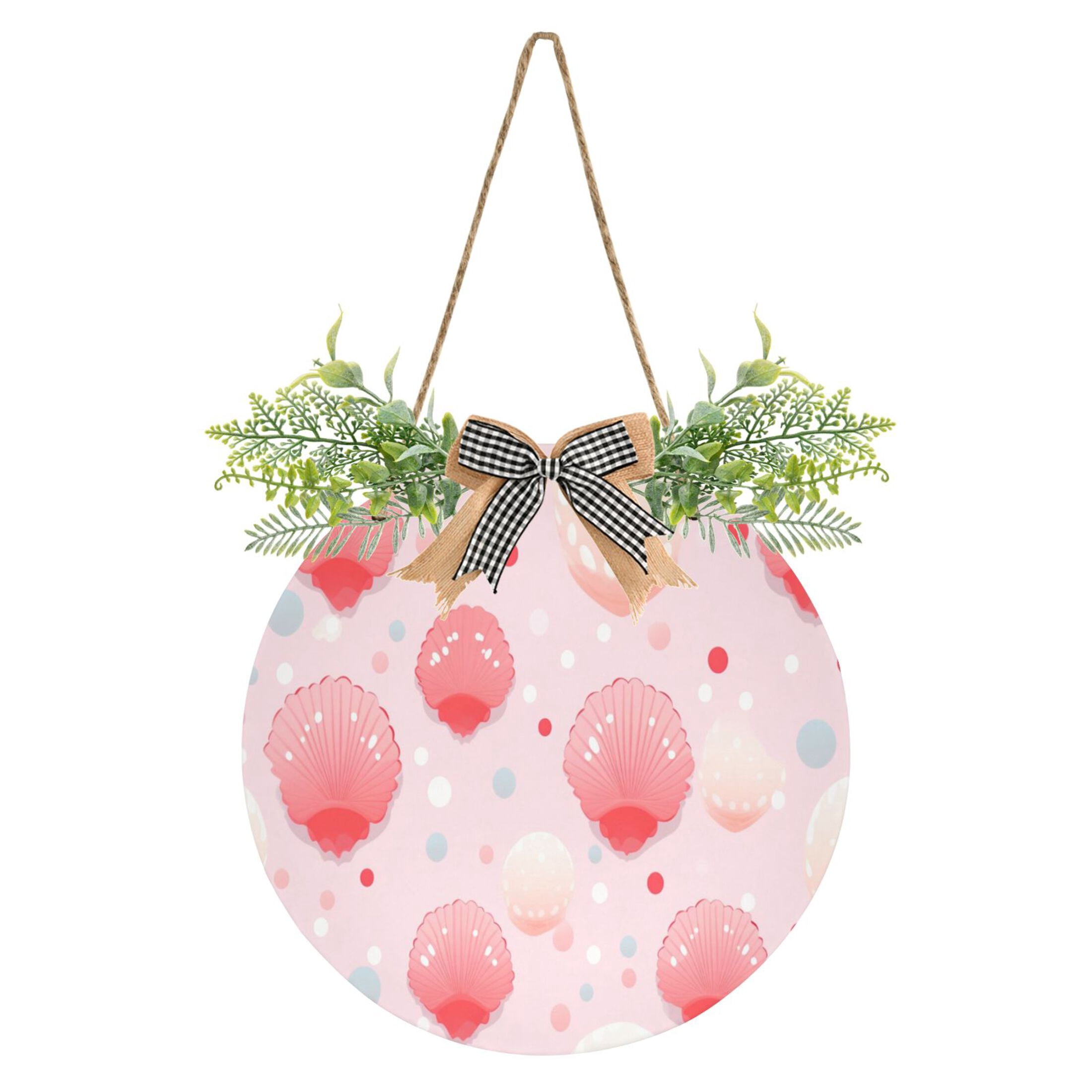 Welcome Door Sign Pink Seashells Polka Dot 11.8" Round Front Entrance ...