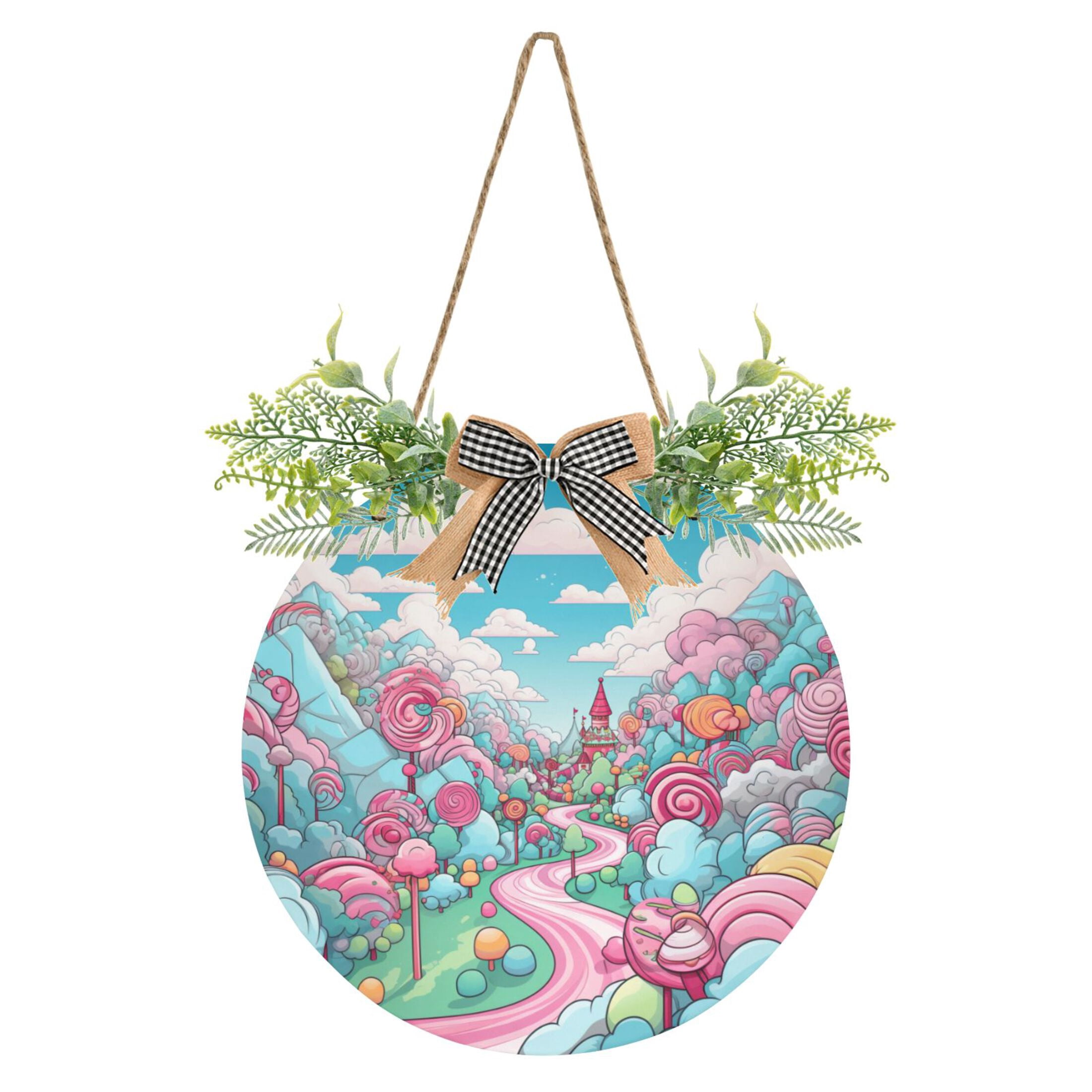Welcome Door Sign Pink and Blue Landscape 11.8" Round Front Entrance ...