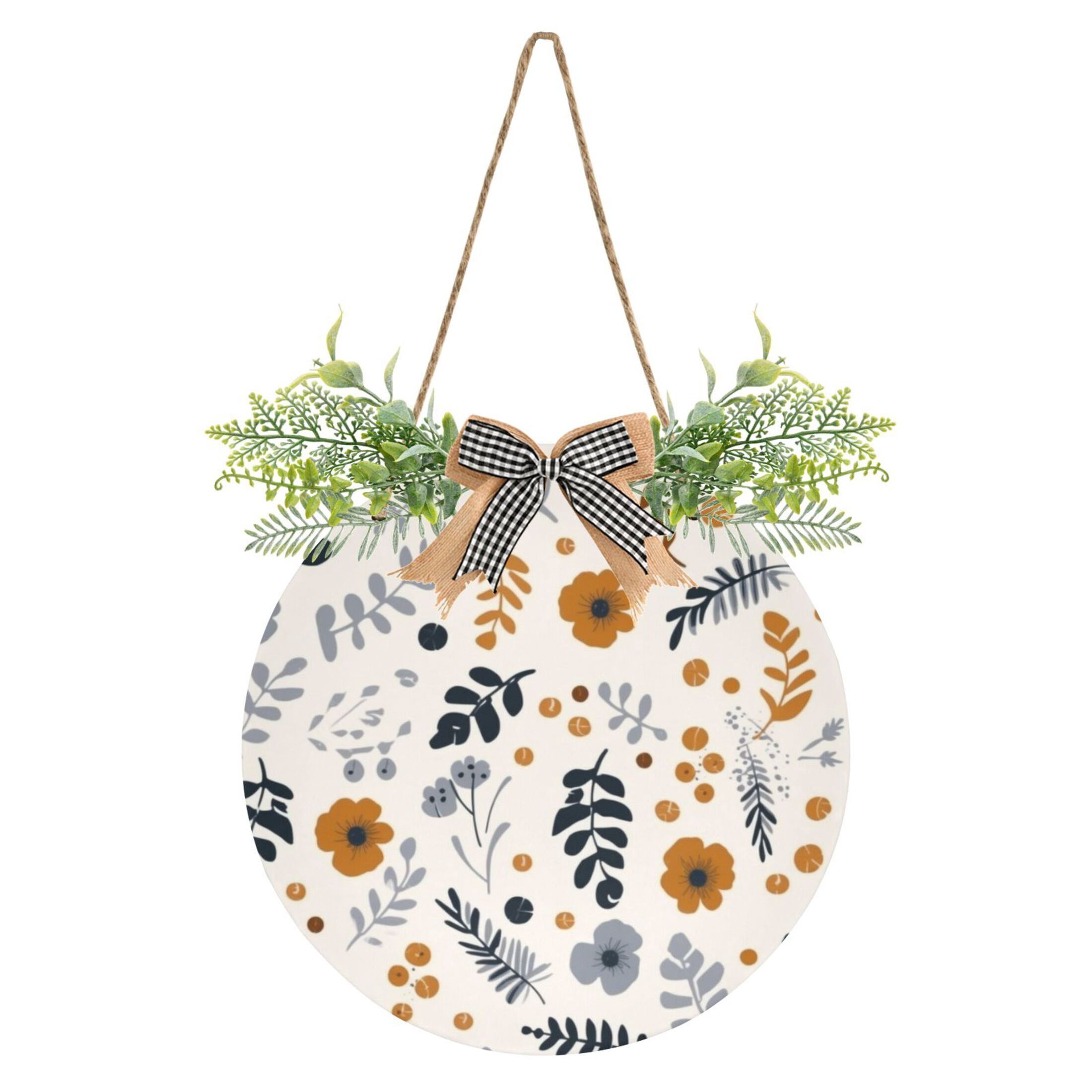 Welcome Door Sign Plant Flowers Floral 11.8" Round Front Entrance ...