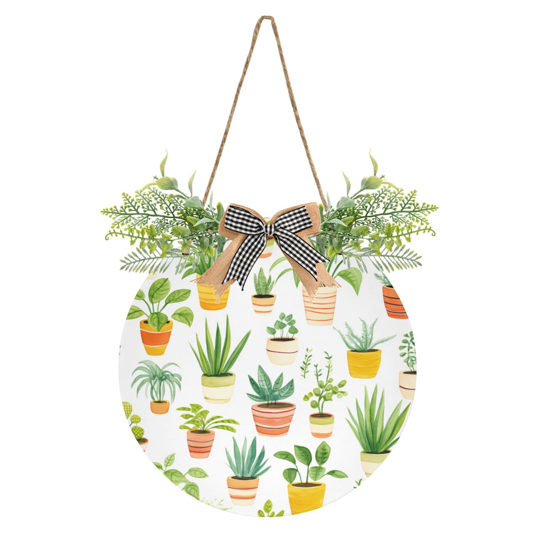 Welcome Door Sign Plant Pattern 11.8" Round Front Entrance Hanging Sign ...