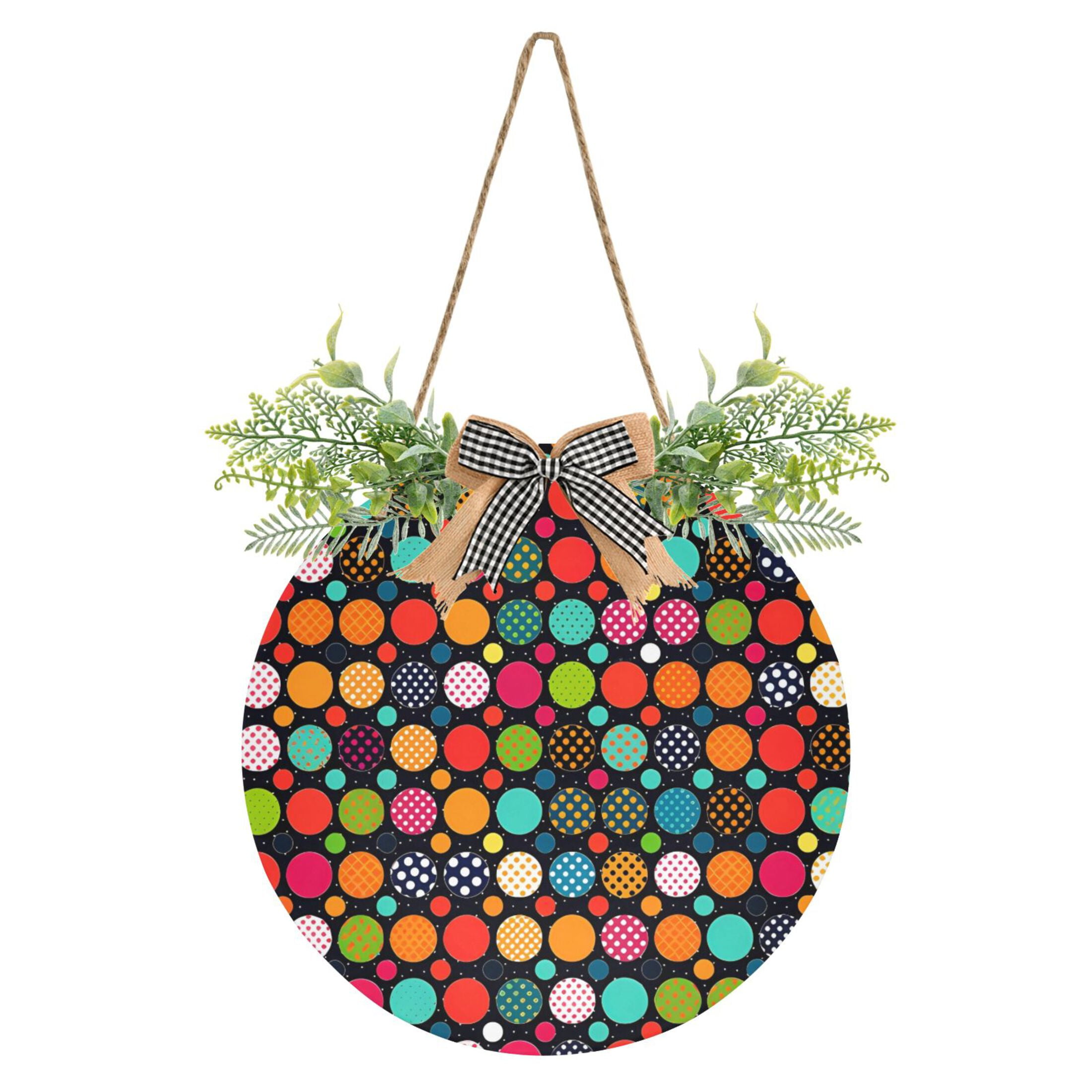 Welcome Door Sign Polka Dots 11.8" Round Front Entrance Hanging Sign ...