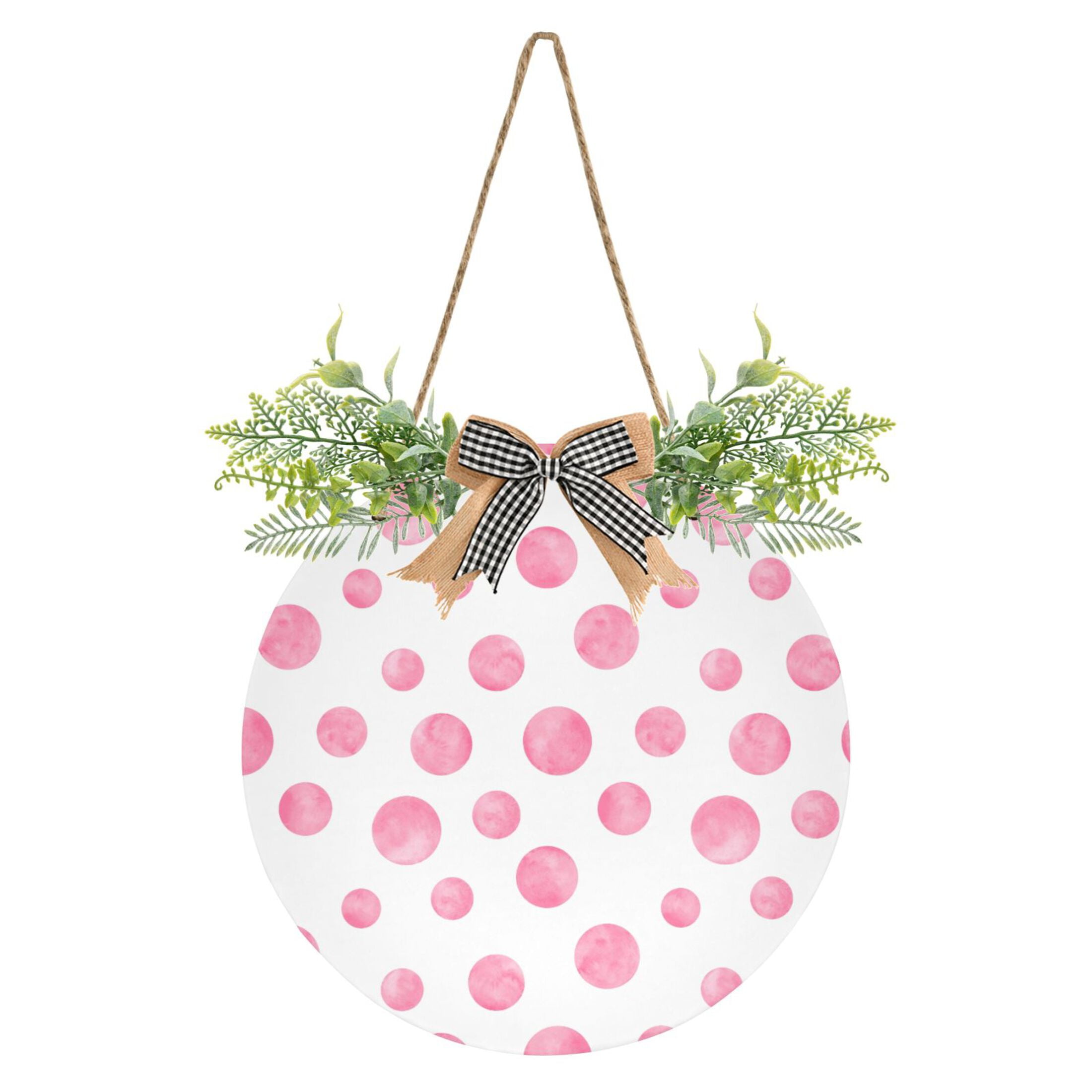 Welcome Door Sign Polka Dots Pink Watercolor 11.8" Round Front Entrance ...