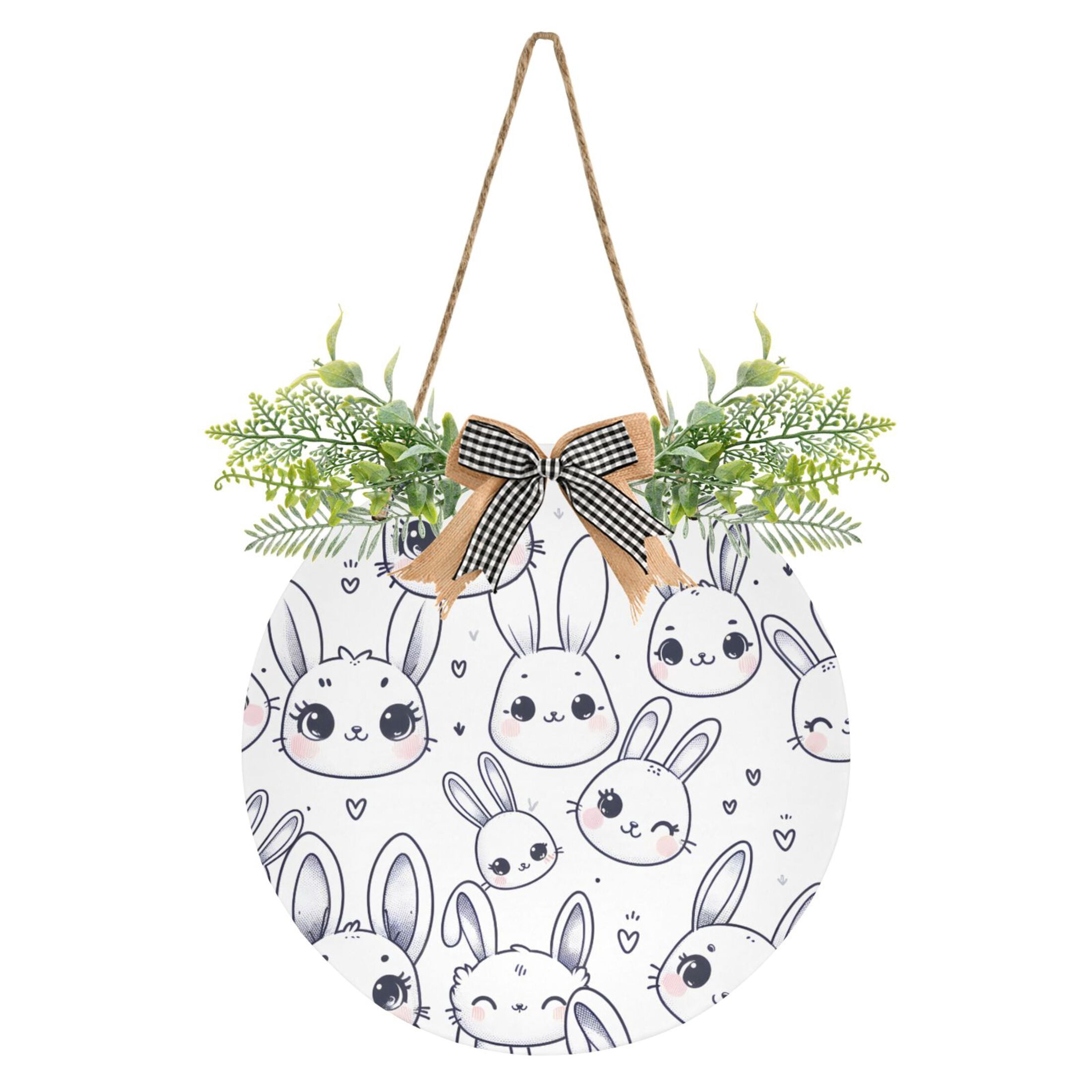 Welcome Door Sign Rabbits 11.8" Round Front Entrance Hanging Sign with ...