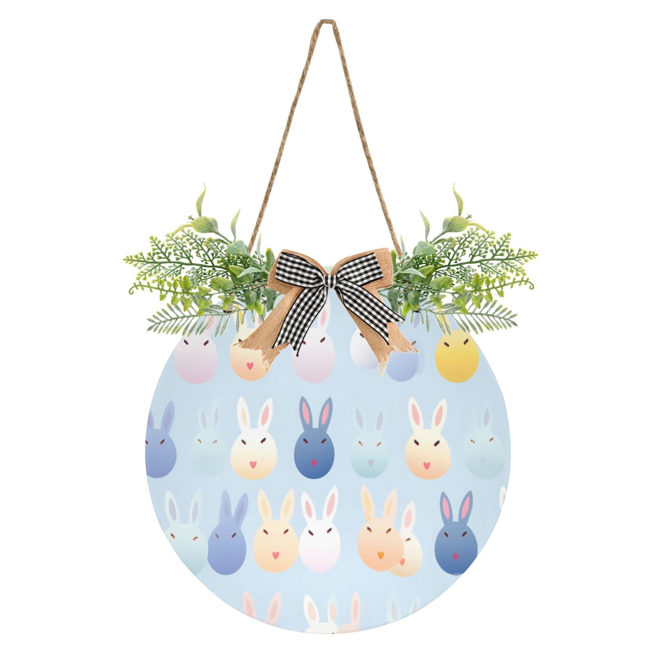 Welcome Door Sign Rabbits Easter 11.8" Round Front Entrance Hanging ...