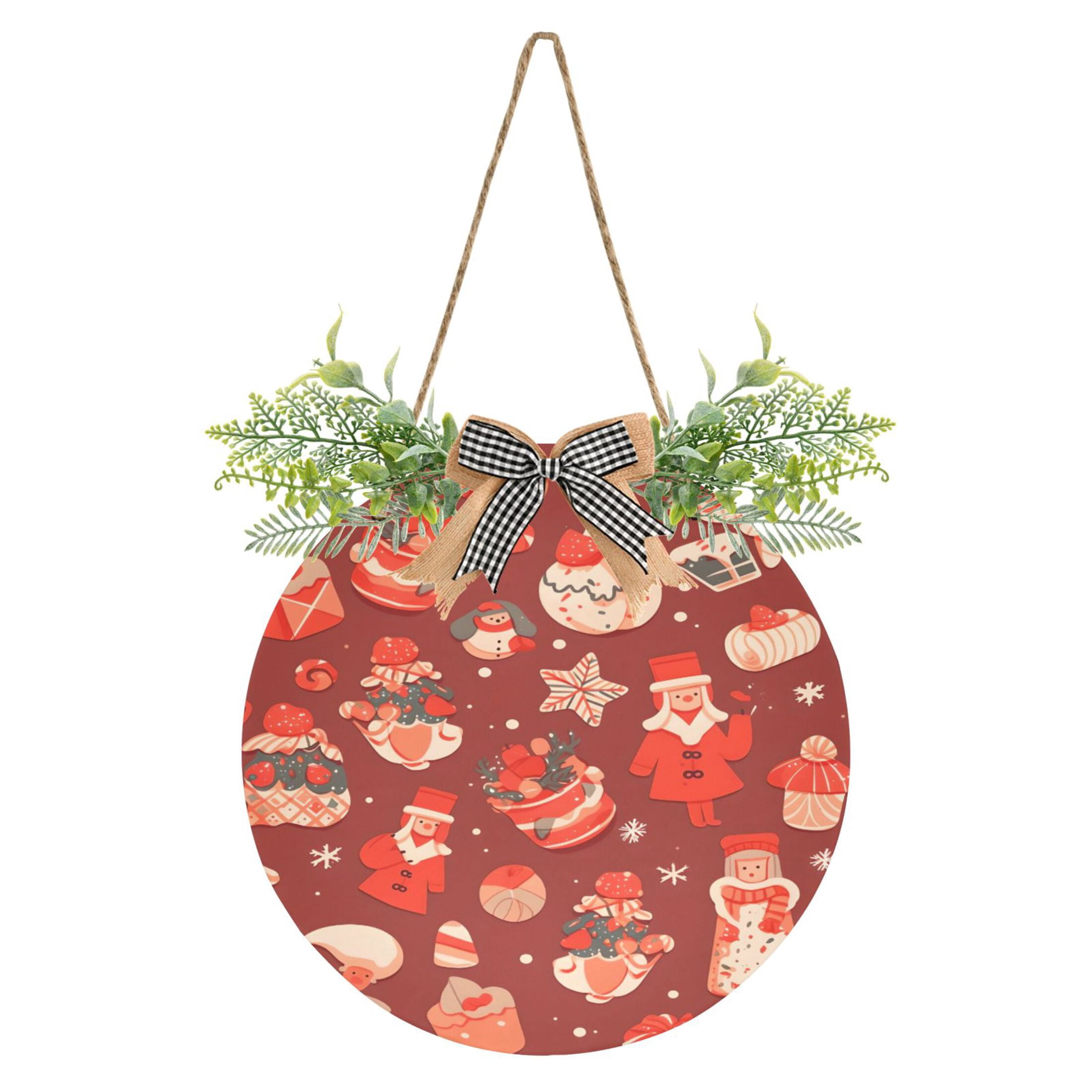 Welcome Door Sign Red Cute Pattern 11.8" Round Front Entrance Hanging ...