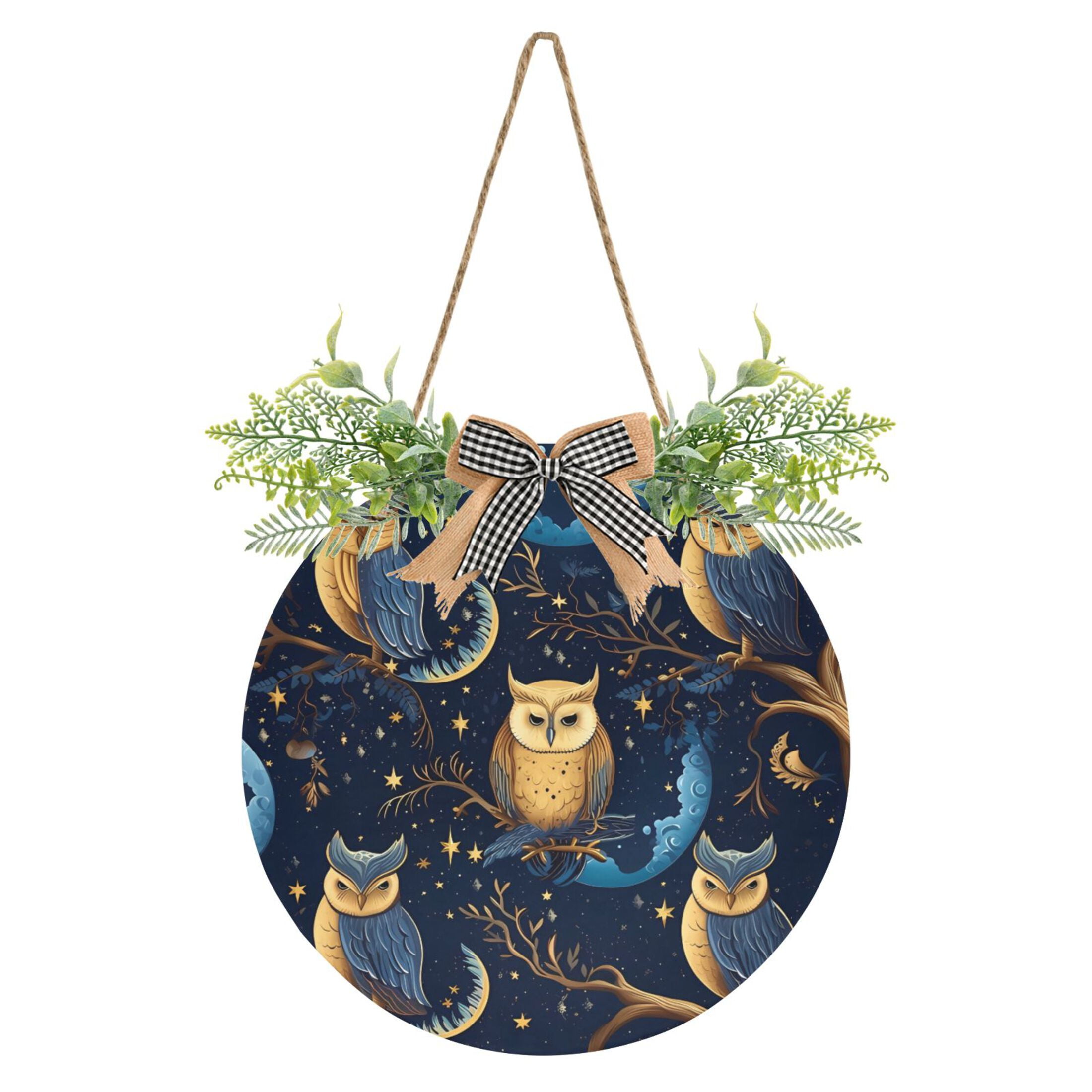 Welcome Door Sign Retro Owls on Trees 11.8" Round Front Entrance ...