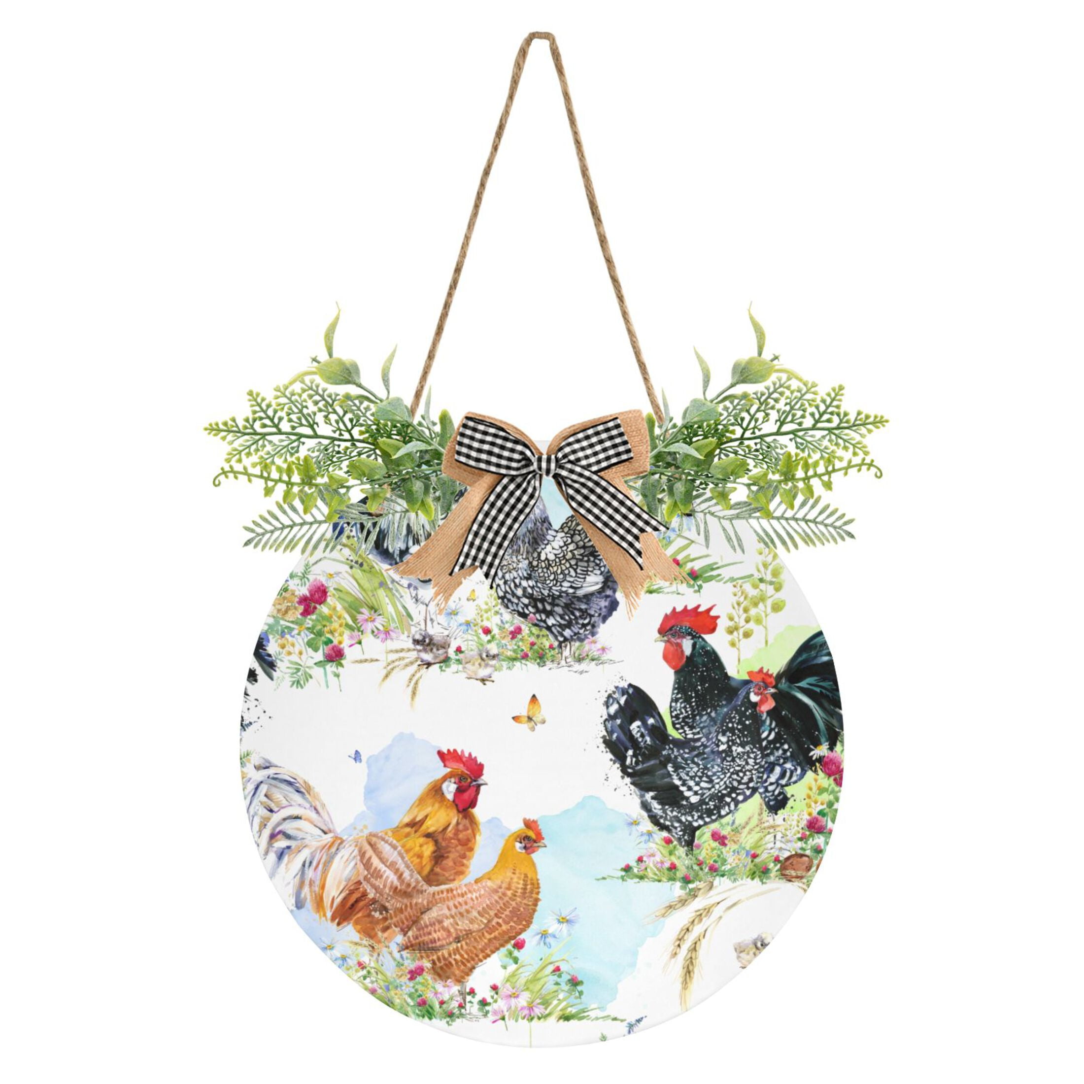 Welcome Door Sign Roosters and Chickens Pattern 11.8" Round Front ...