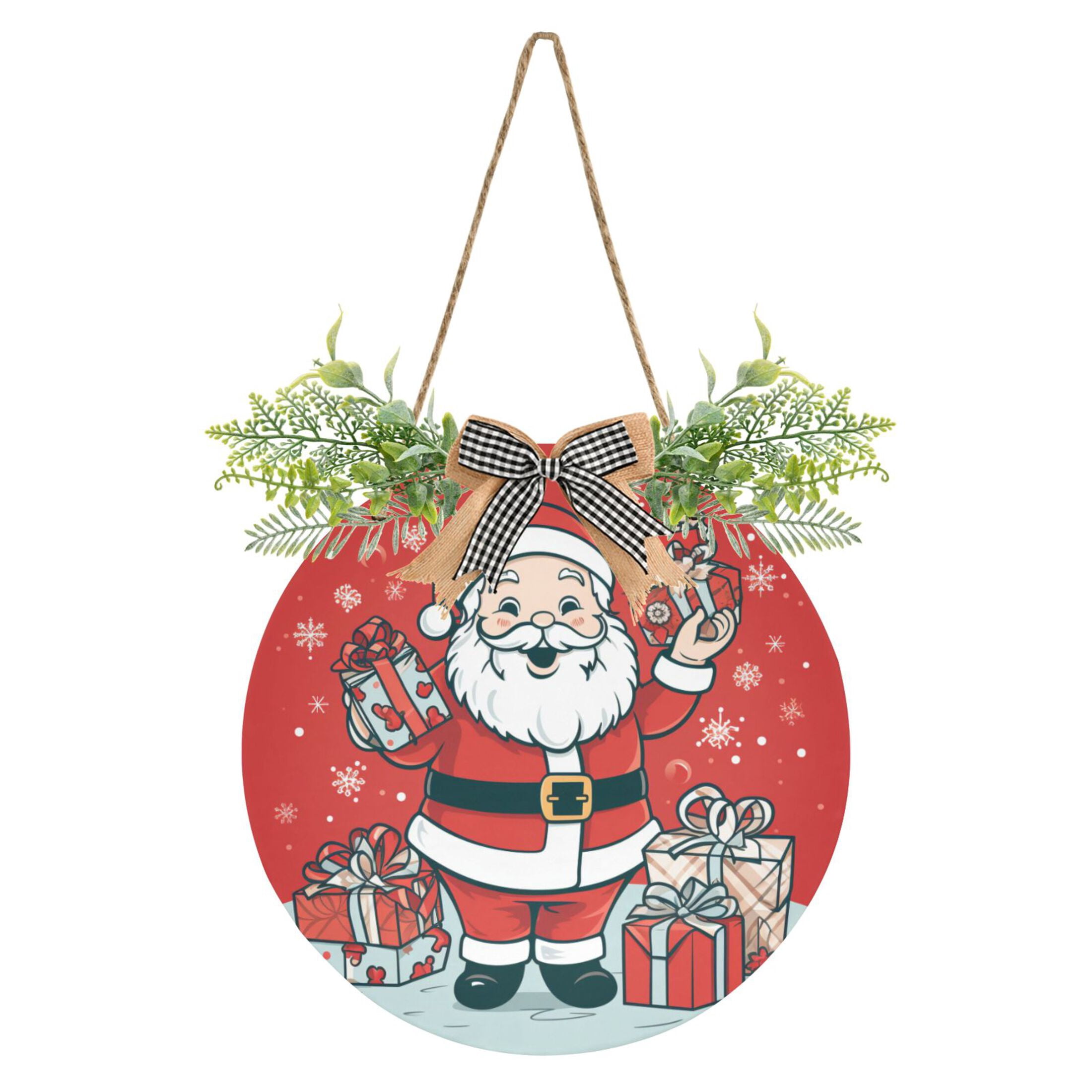 Welcome Door Sign Santa Claus and Gifts Christmas 11.8" Round Front ...