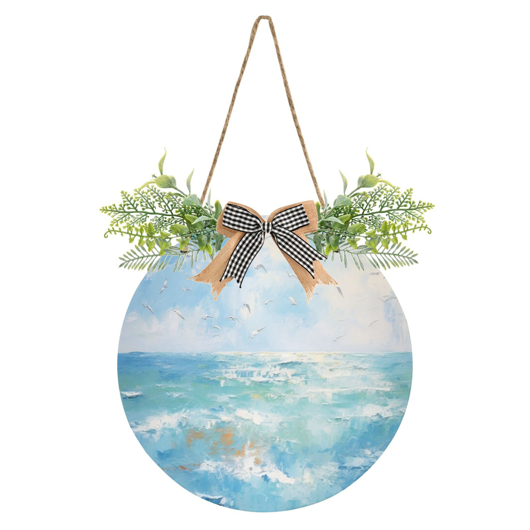 Welcome Door Sign Sea Landscape 11.8" Round Front Entrance Hanging Sign ...