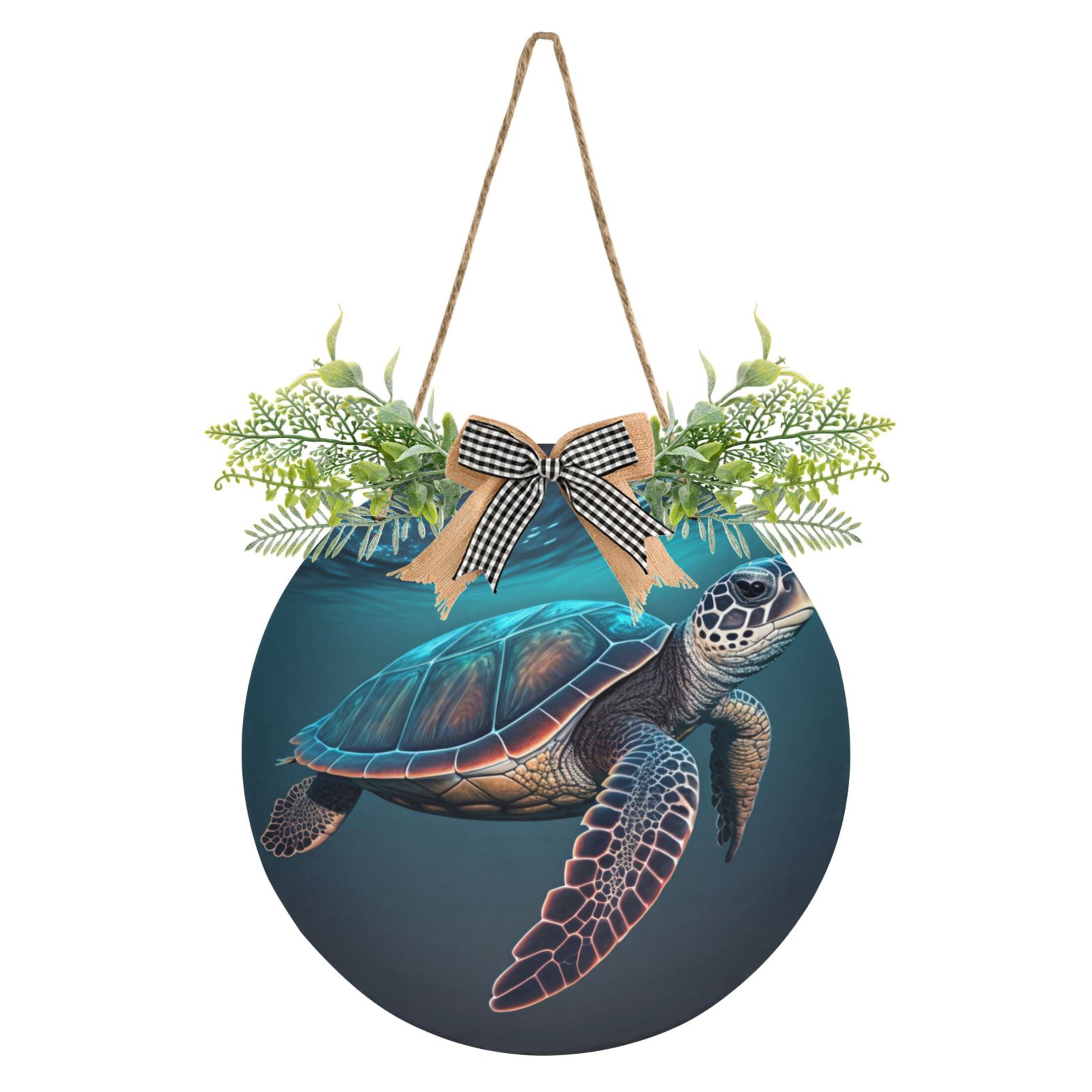 Welcome Door Sign Sea Turtle Swimming 11.8" Round Front Entrance ...