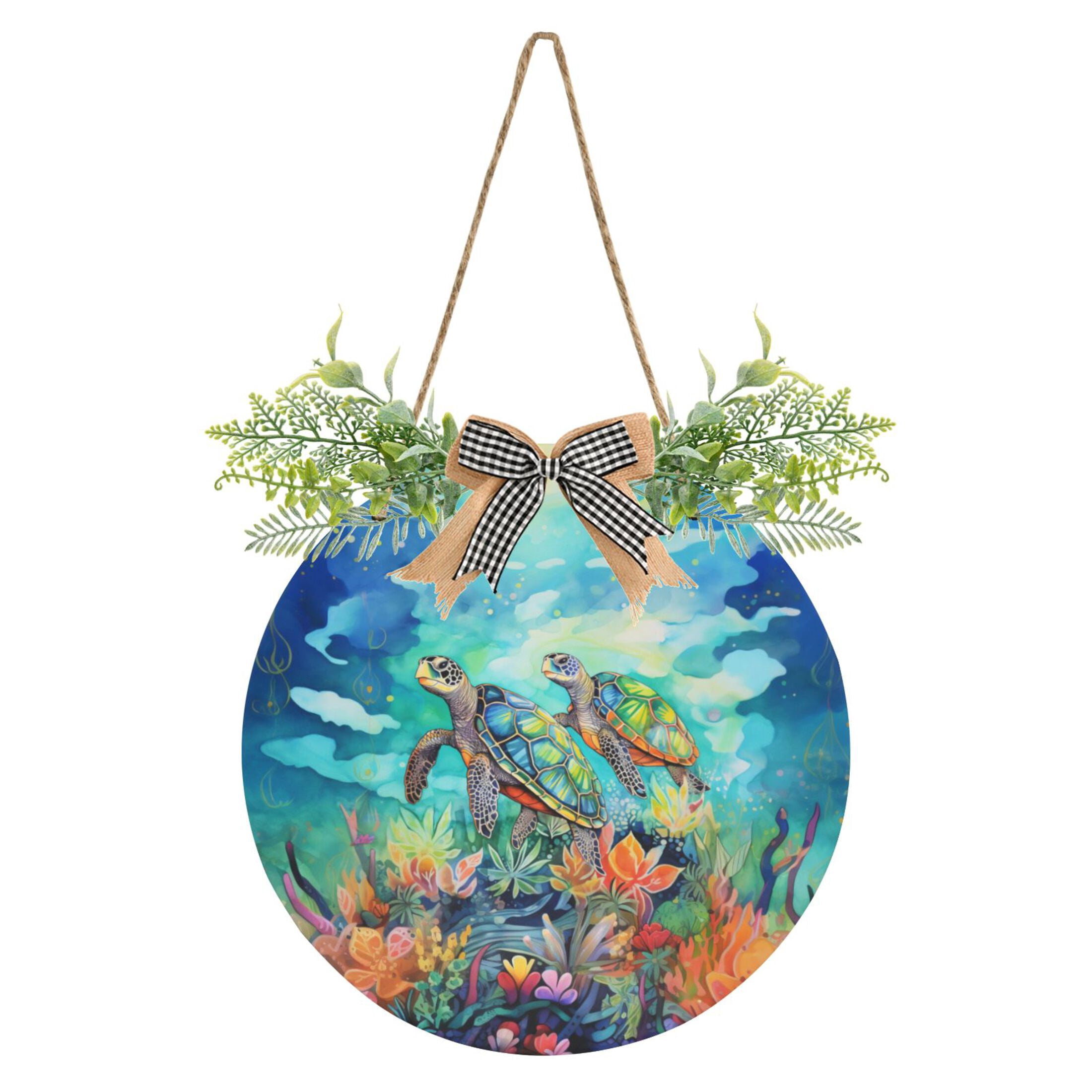 Welcome Door Sign Sea Turtles in Ocean 11.8" Round Front Entrance ...