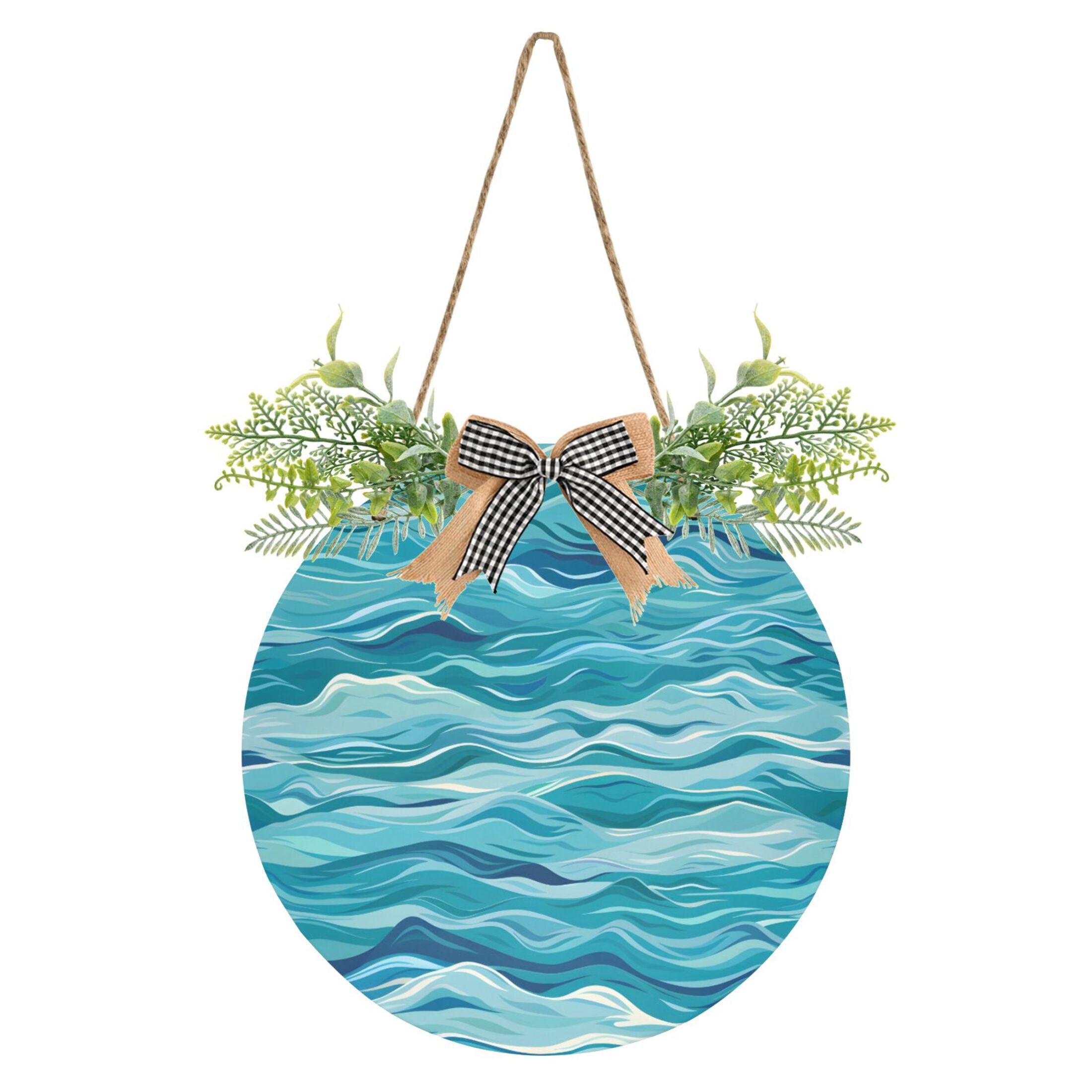 Welcome Door Sign Sea Wave 11.8" Round Front Entrance Hanging Sign with ...