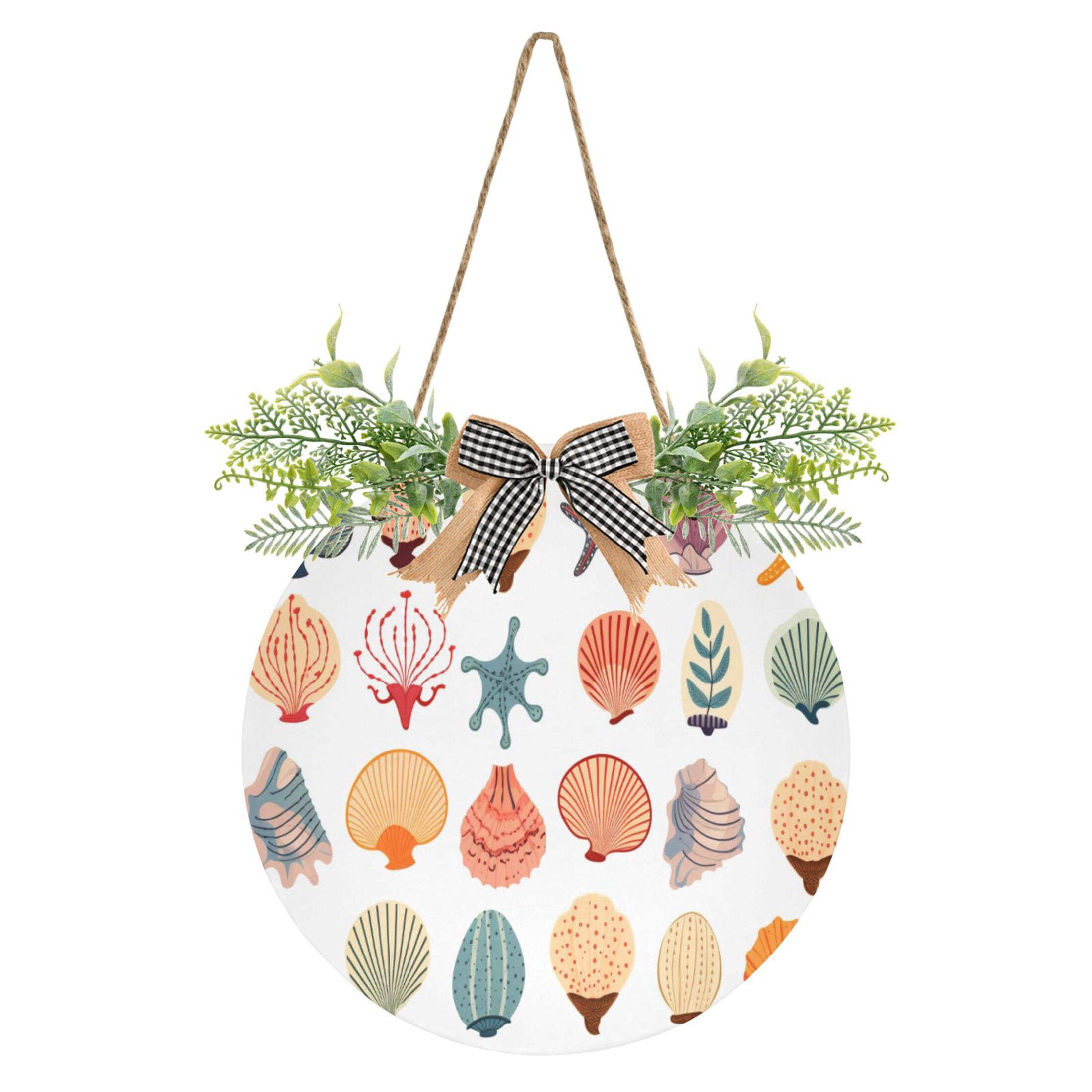 Welcome Door Sign Seashells Seastars 11.8" Round Front Entrance Hanging ...